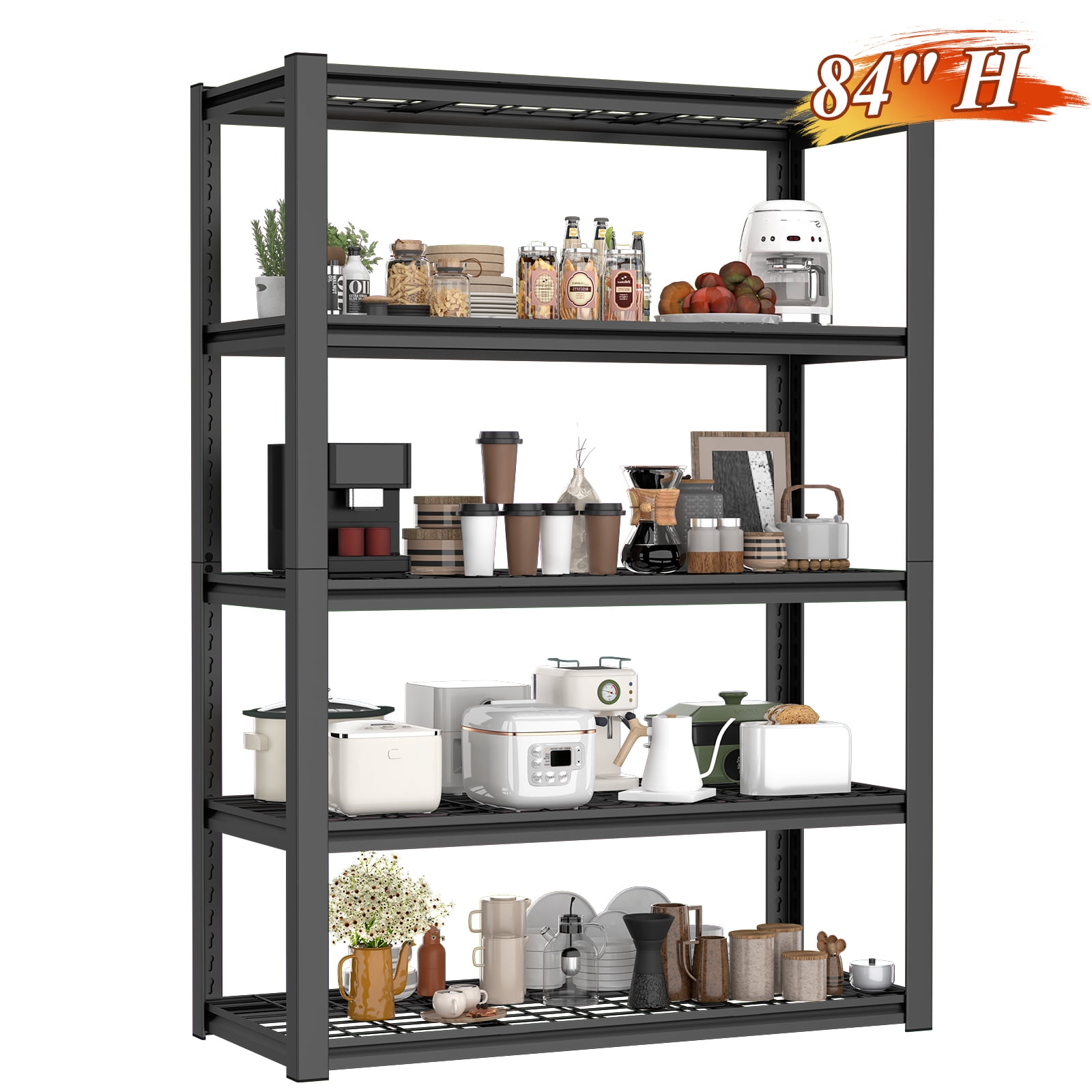 Marcree 84" Heavy Duty Shelving, 5 Tiers Adjustable Mesh Basement ...