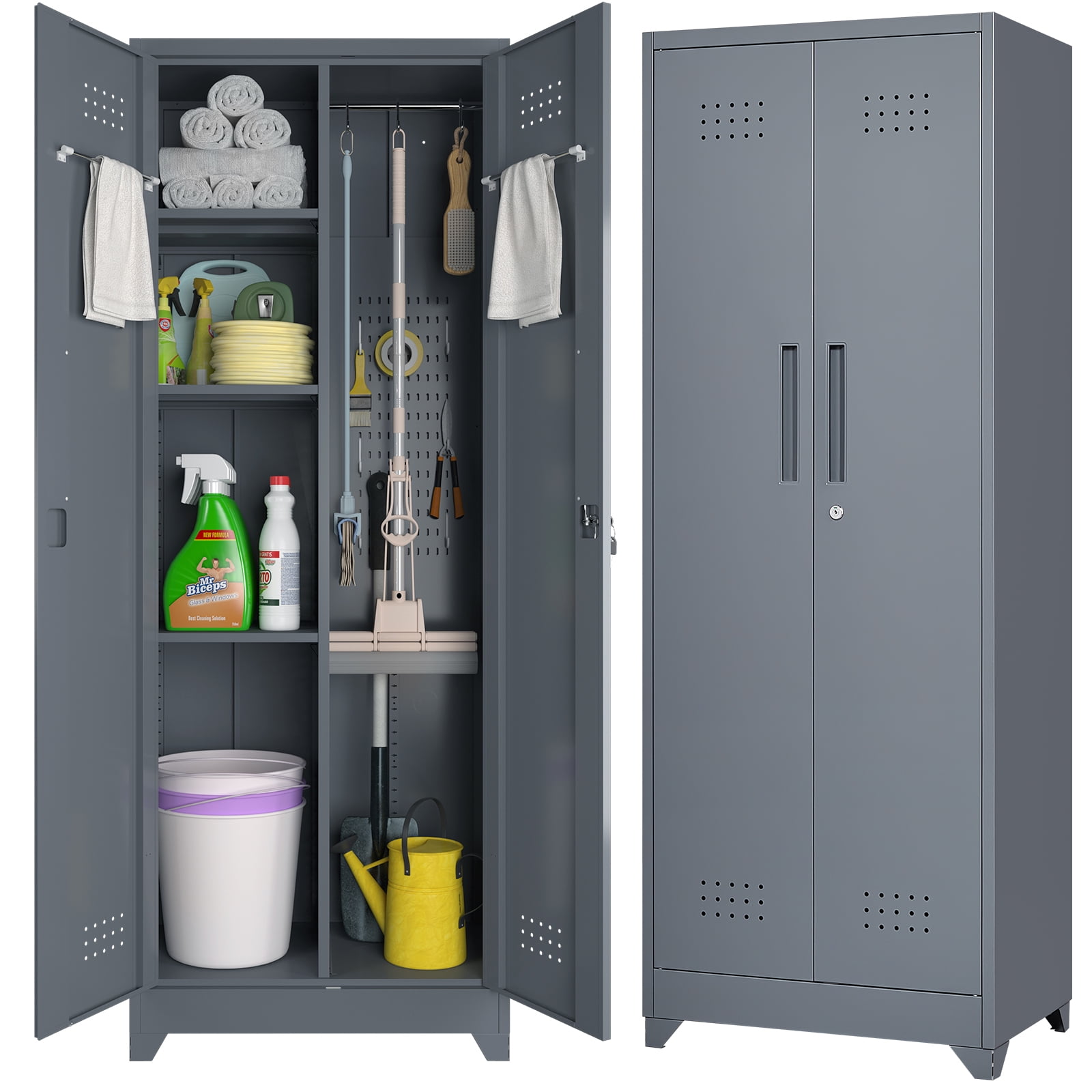 Marcree Broom Closet Storage Cabinet,Cleaning Supply Storage Cabinet ...