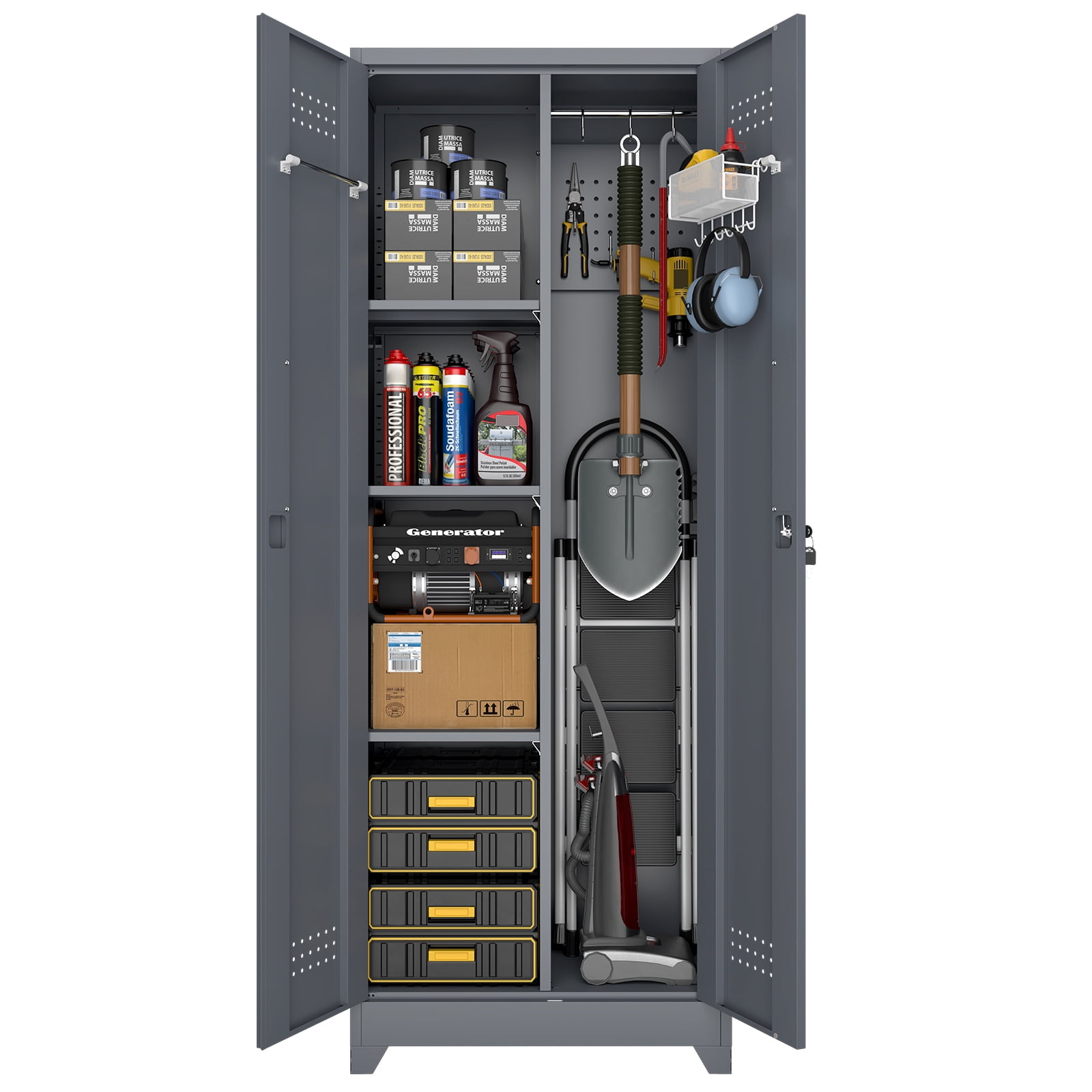 "Marcree Slim Broom Closet, Metal Cleaning Cabinet with Adjustable ...