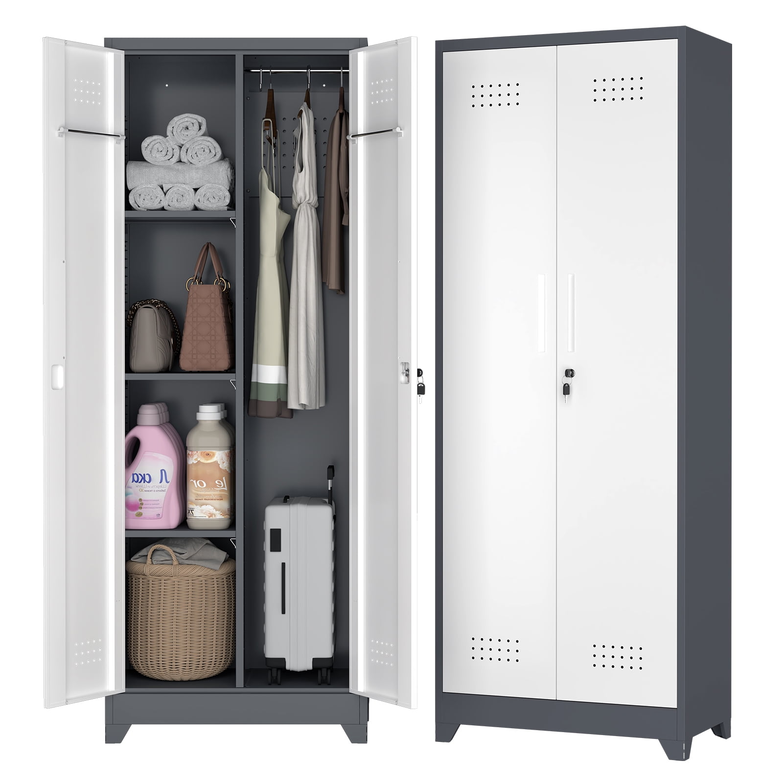 Marcree Broom Closet Storage Cabinet with Lock,65" Tall Garage Storage ...