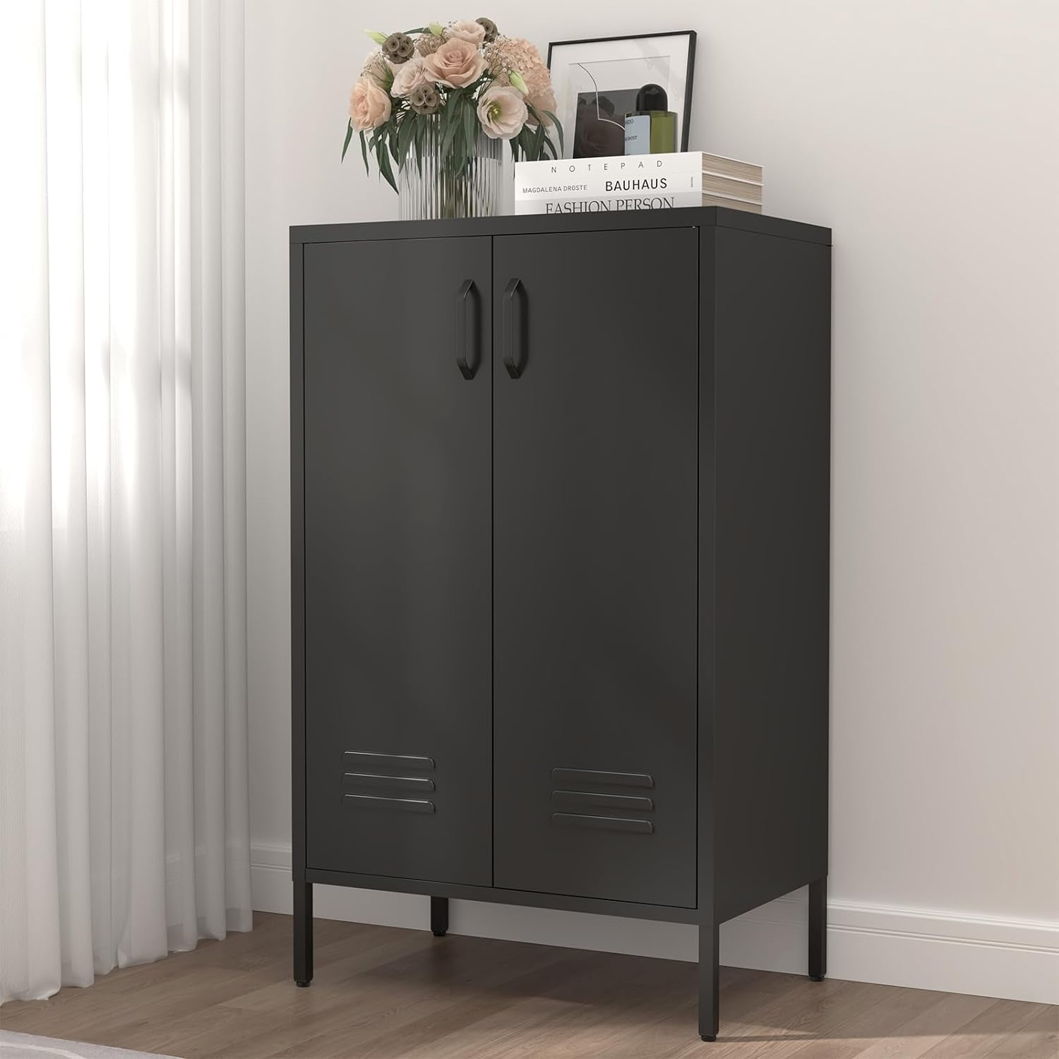 Marcree Metal Cabinet, Black Accent Cabinet,Storage Cabinet with Doors ...