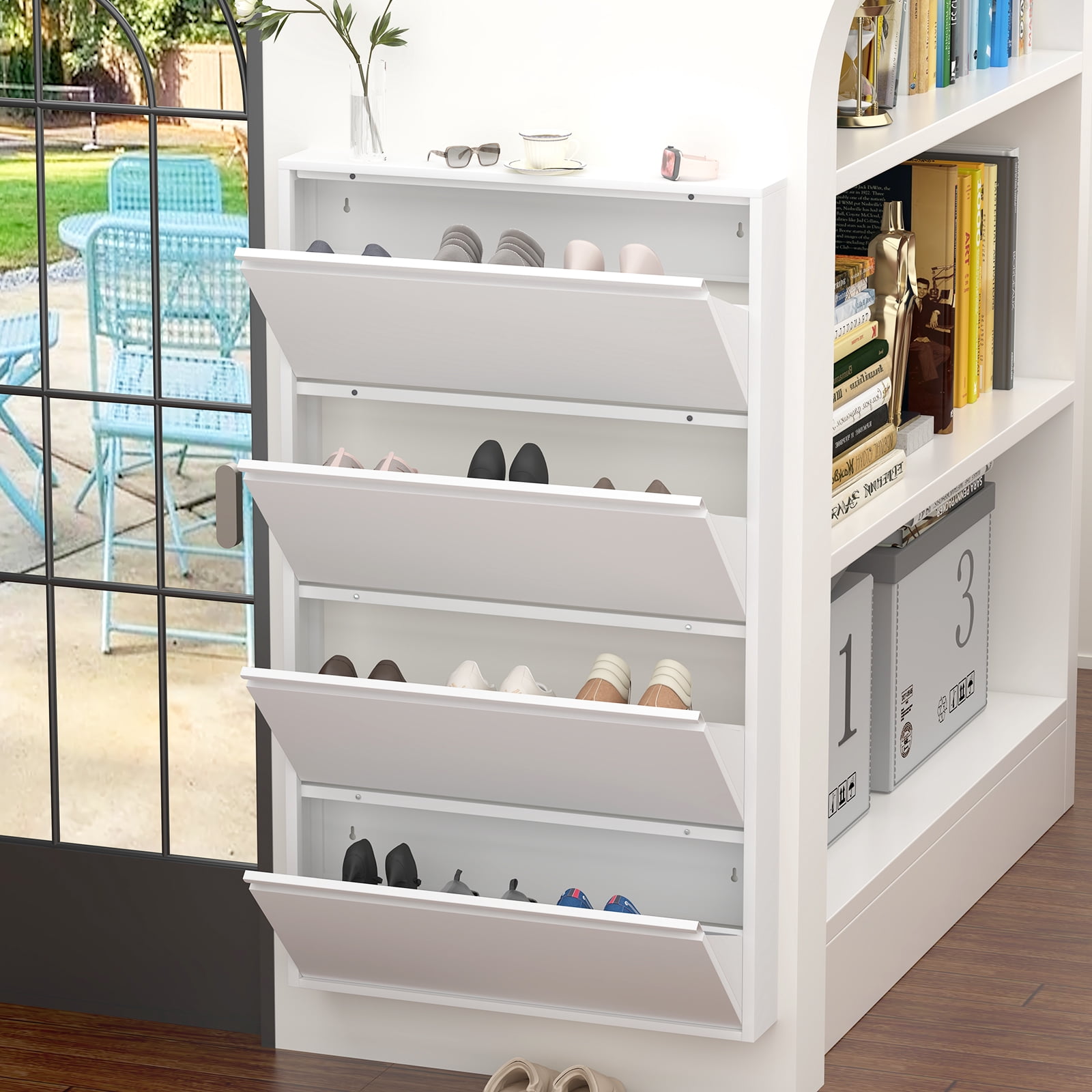 Marcree Metal Shoe Cabinet with 4 Flip Drawers, Wall Mount Metal Shoe ...