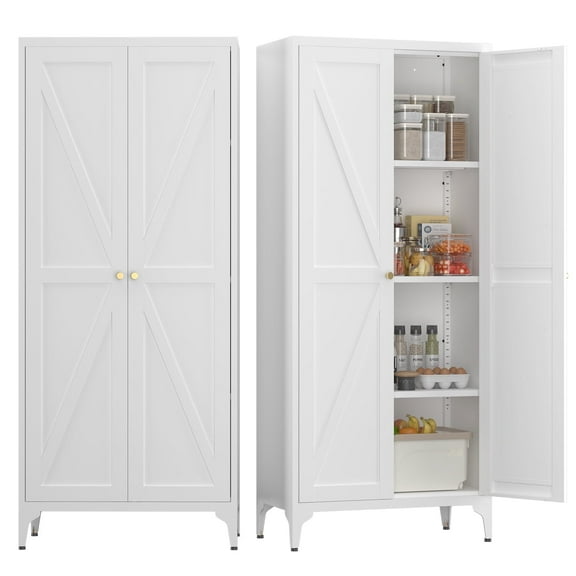 65" Tall Pantry Cabinet with Doors and 3 Adjustable Shelves, White ...
