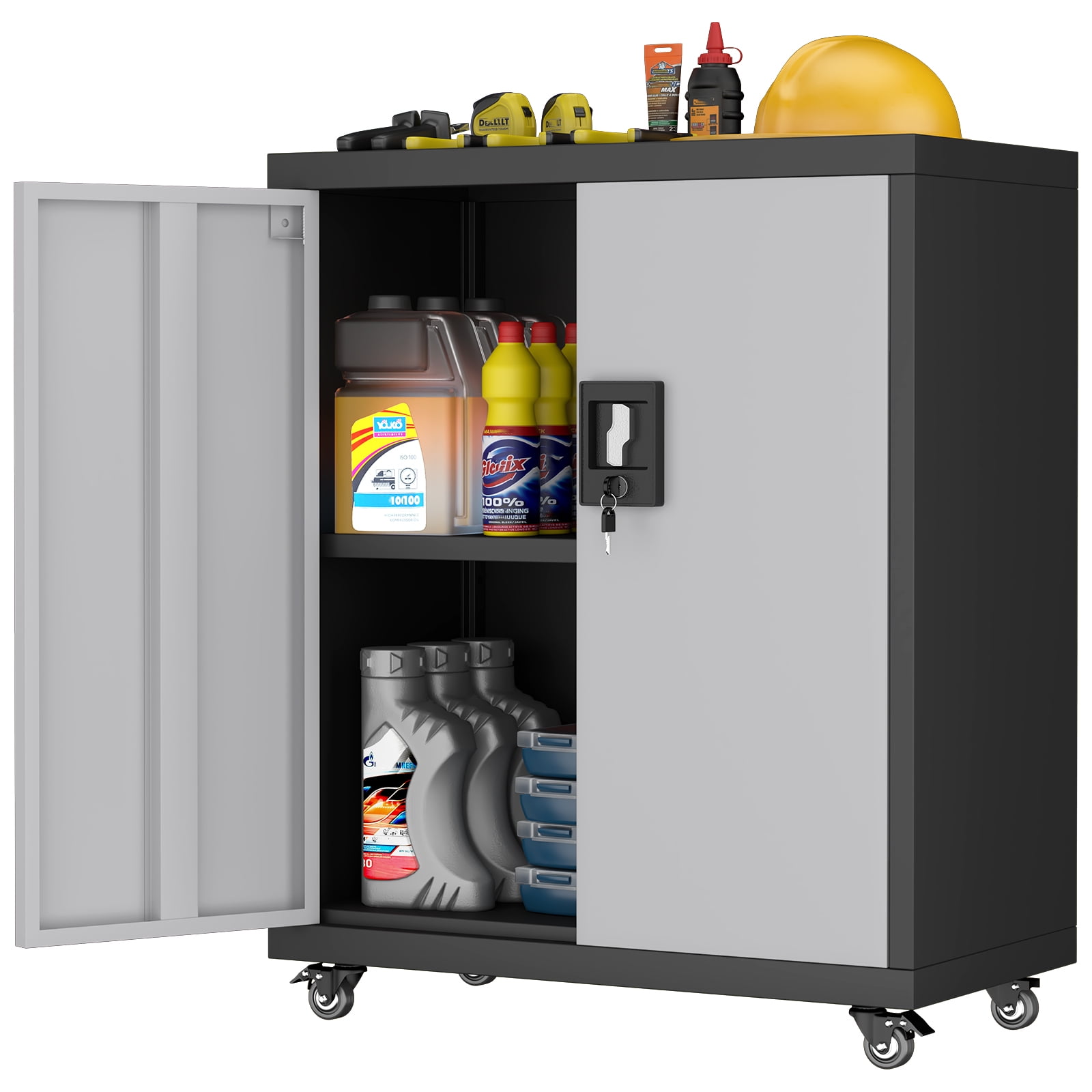 Marcree Metal Tool Cabinet on Wheels, Lockable Garage Storage Cabinet ...