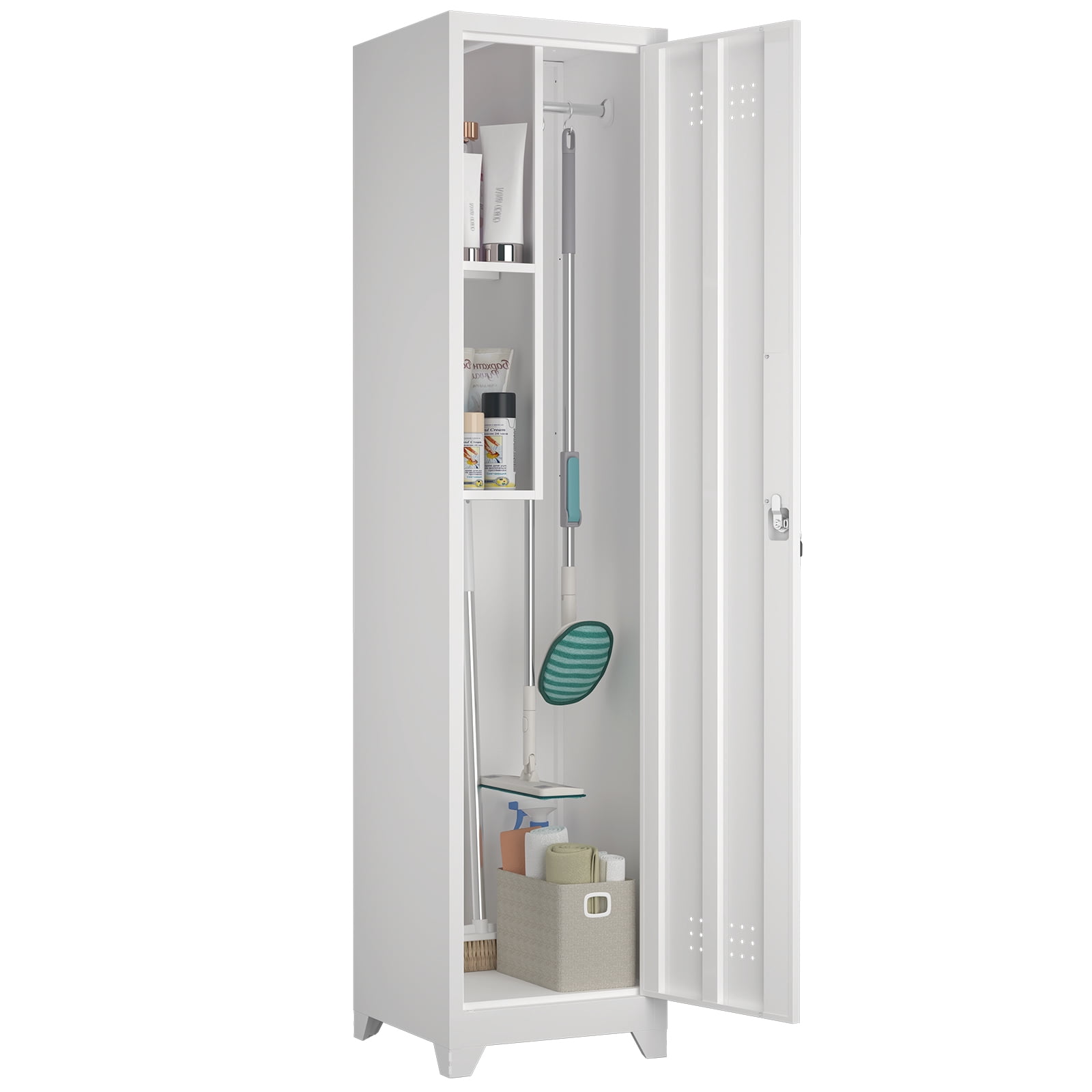 Marcree Slim Broom Storage Cabinet, Metal Cabinet with Shelves and ...
