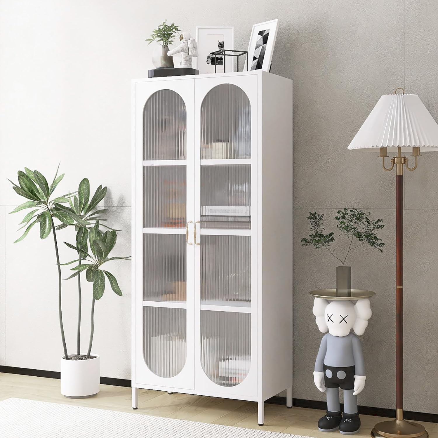 Marcree Tall Storage Cabinet with Glass Doors,63" H Kitchen Pantry Storage Cabinet,Display ...
