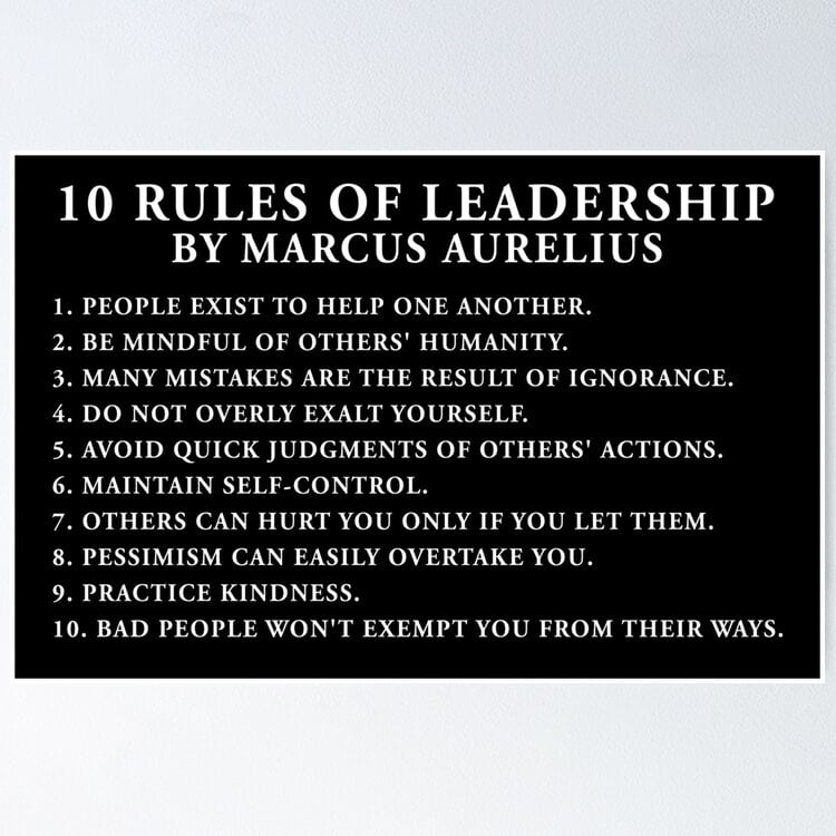 Marcus Aurelius - 10 Rules Of Leadership Poster- Unframed Poster | Wall ...