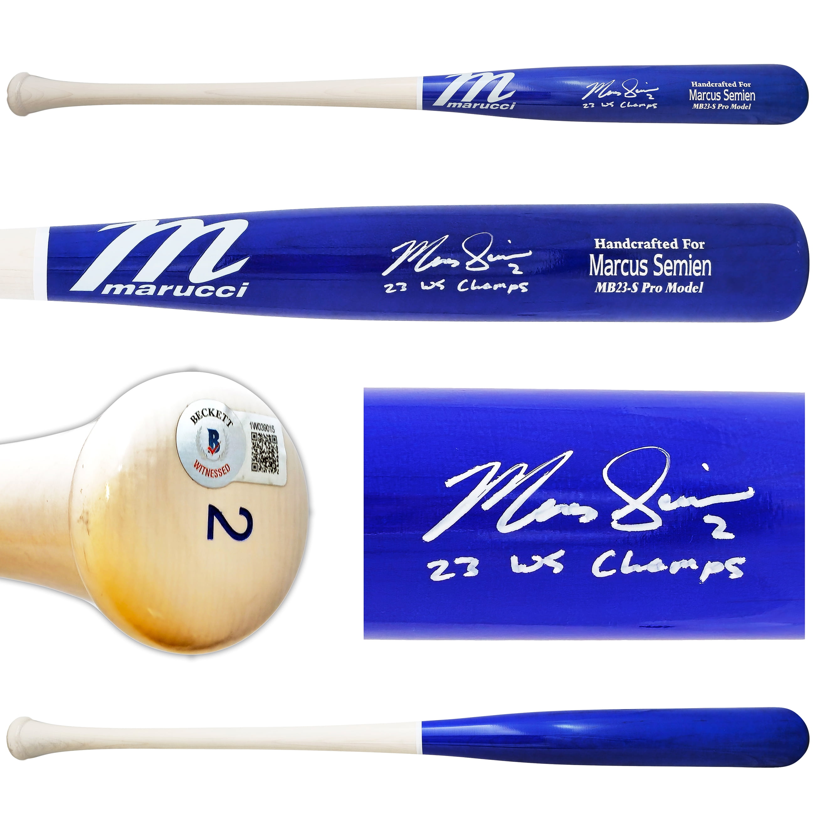Marcus Semien Autographed Blue/White Marucci Player Model Bat Texas ...