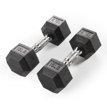 BalanceFrom 15 lbs Pair Hex Dumbbells with Rubber Encasement, Non-Slip ...