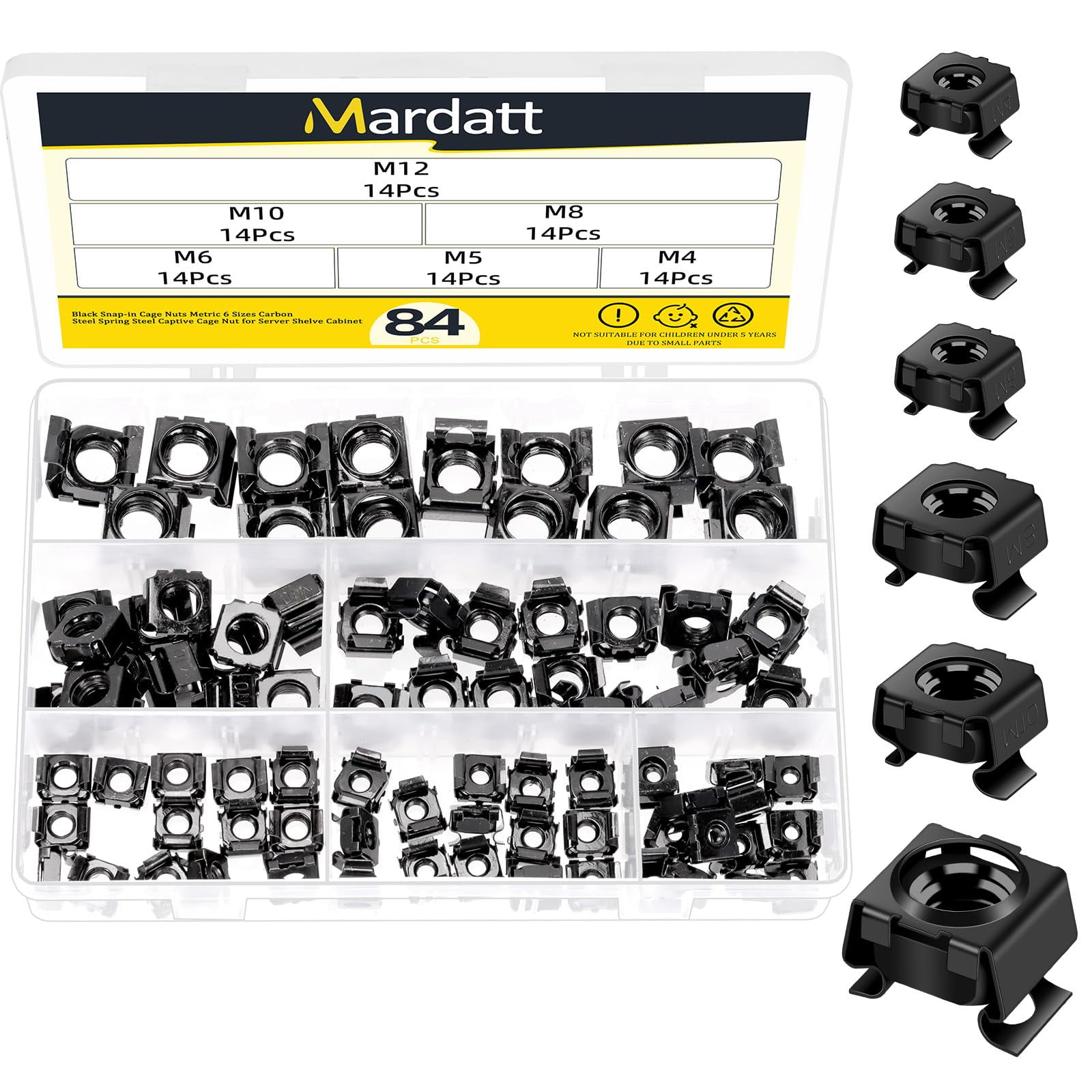 Mardatt 84Pcs Snap-in Cage Nuts Assortment Kit, M4 M5 M6 M8 M10 M12 ...