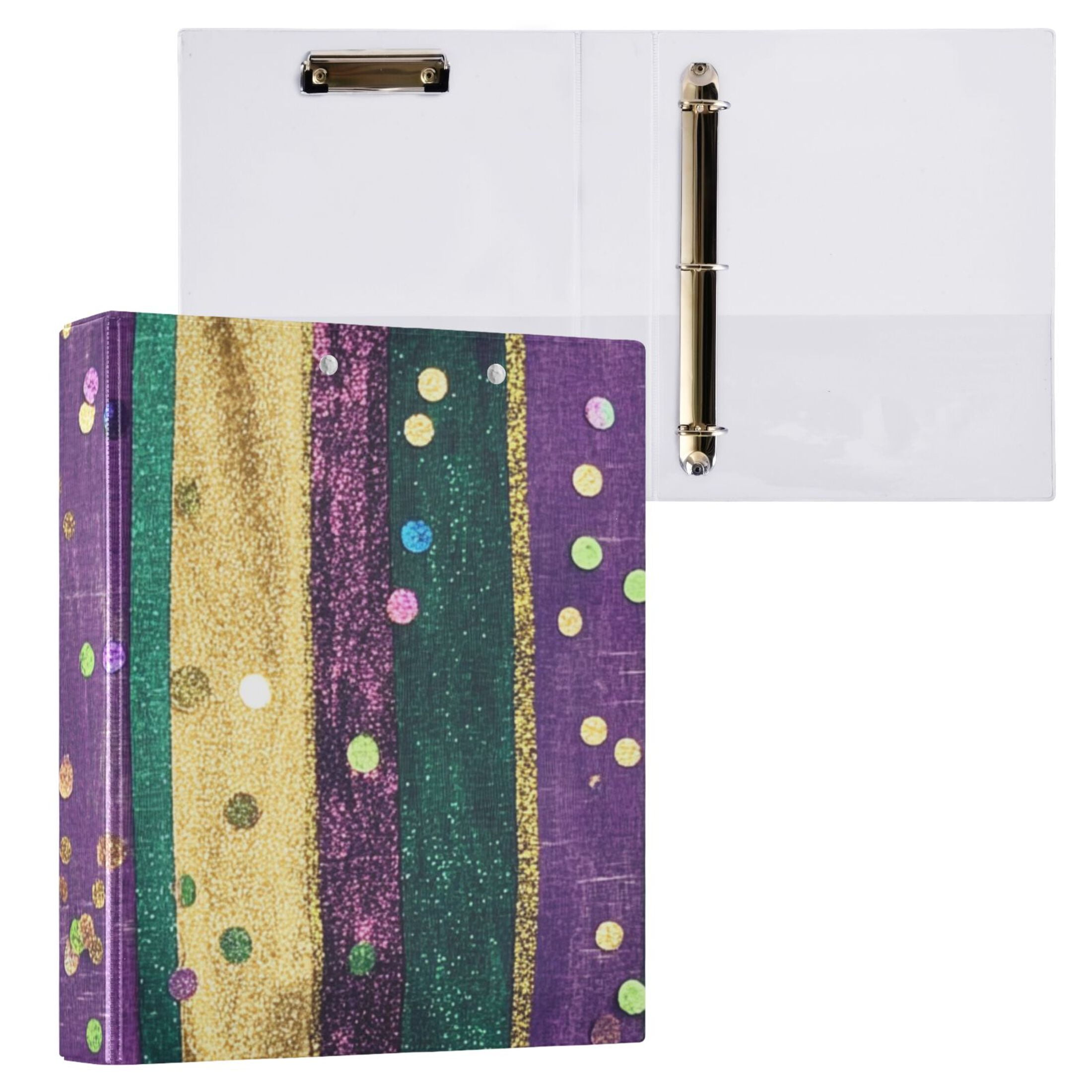 Mardi Gra Strapes 3 Ring Binders 1.5 inch Hardcover File Folders with ...