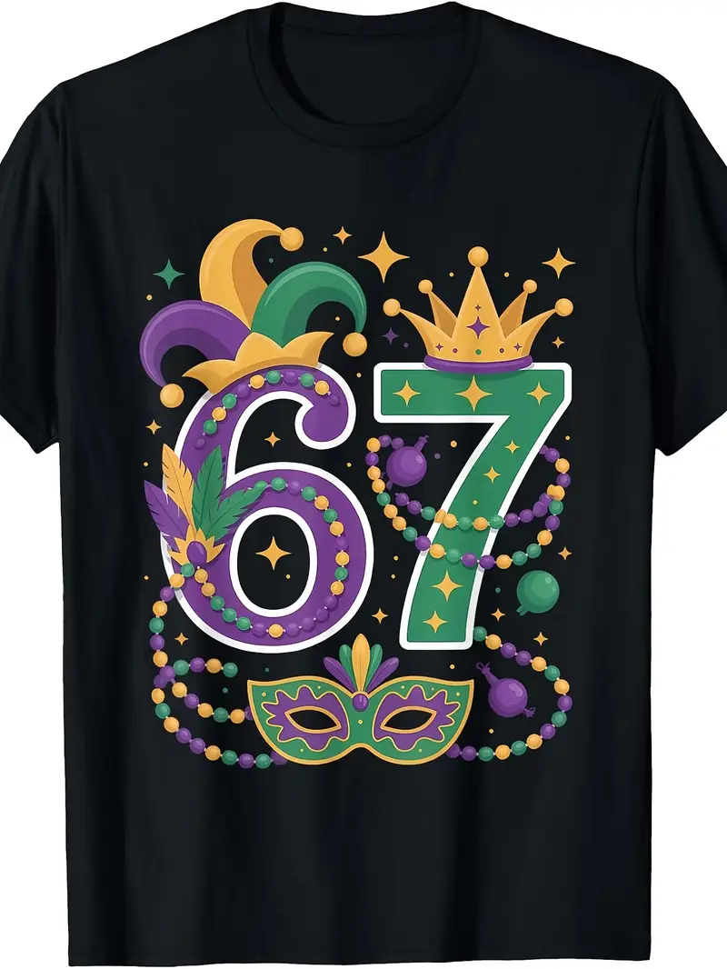 Mardi Gras 67 Jester Mask Crown Unisex Graphic Short Sleeve Tee ...