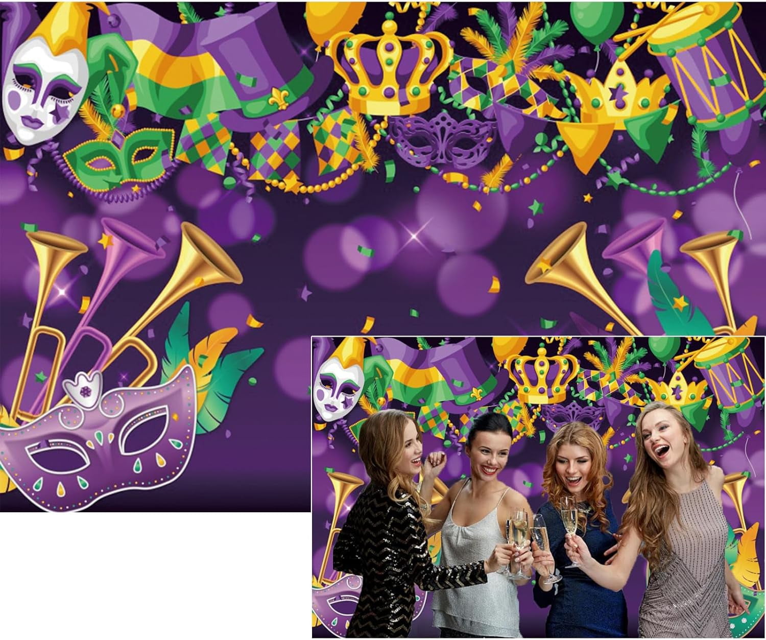 Mardi Gras Backdrop Dance Mask Green Purple Photography Background ...