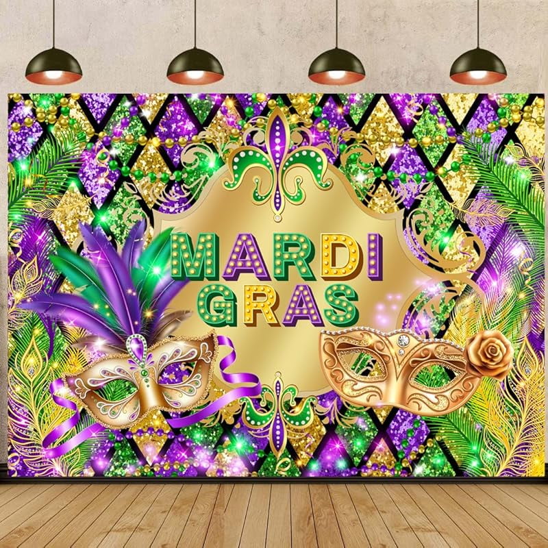 Mardi Gras Backdrop Purple Masquerade Mask Decorations Carnival Wedding ...
