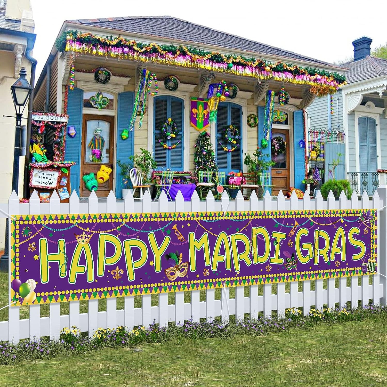 Mardi Gras Banner Decorations Yard Sign New Orleans Holiday Masquerade Party Supplies Mardi Gras ...