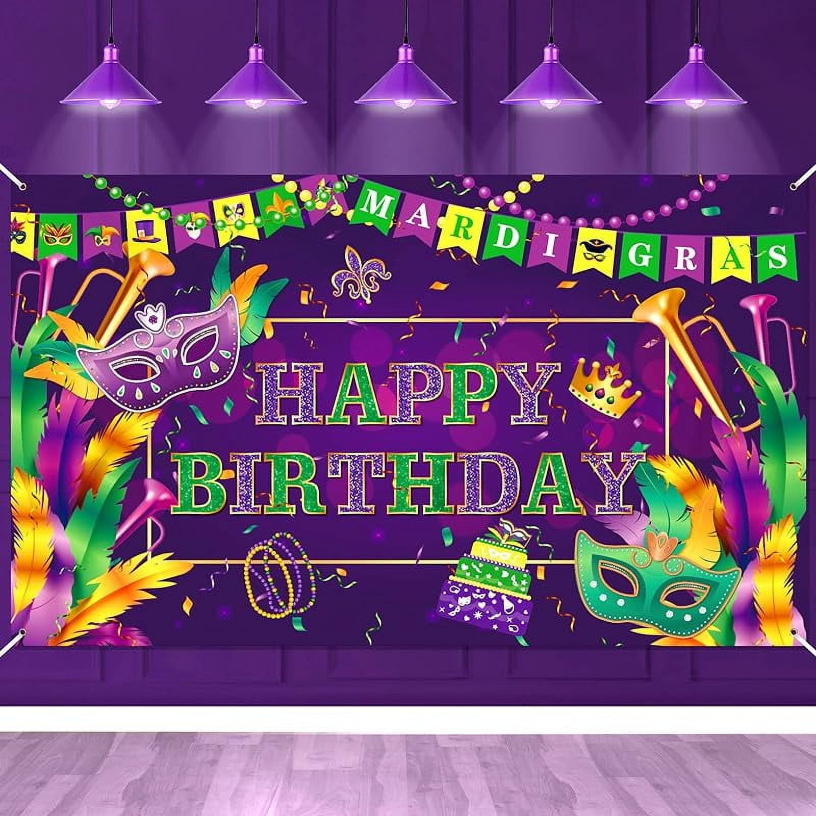 Mardi Gras Birthday Party Decorations Extra Large Purple Happy Birthday ...