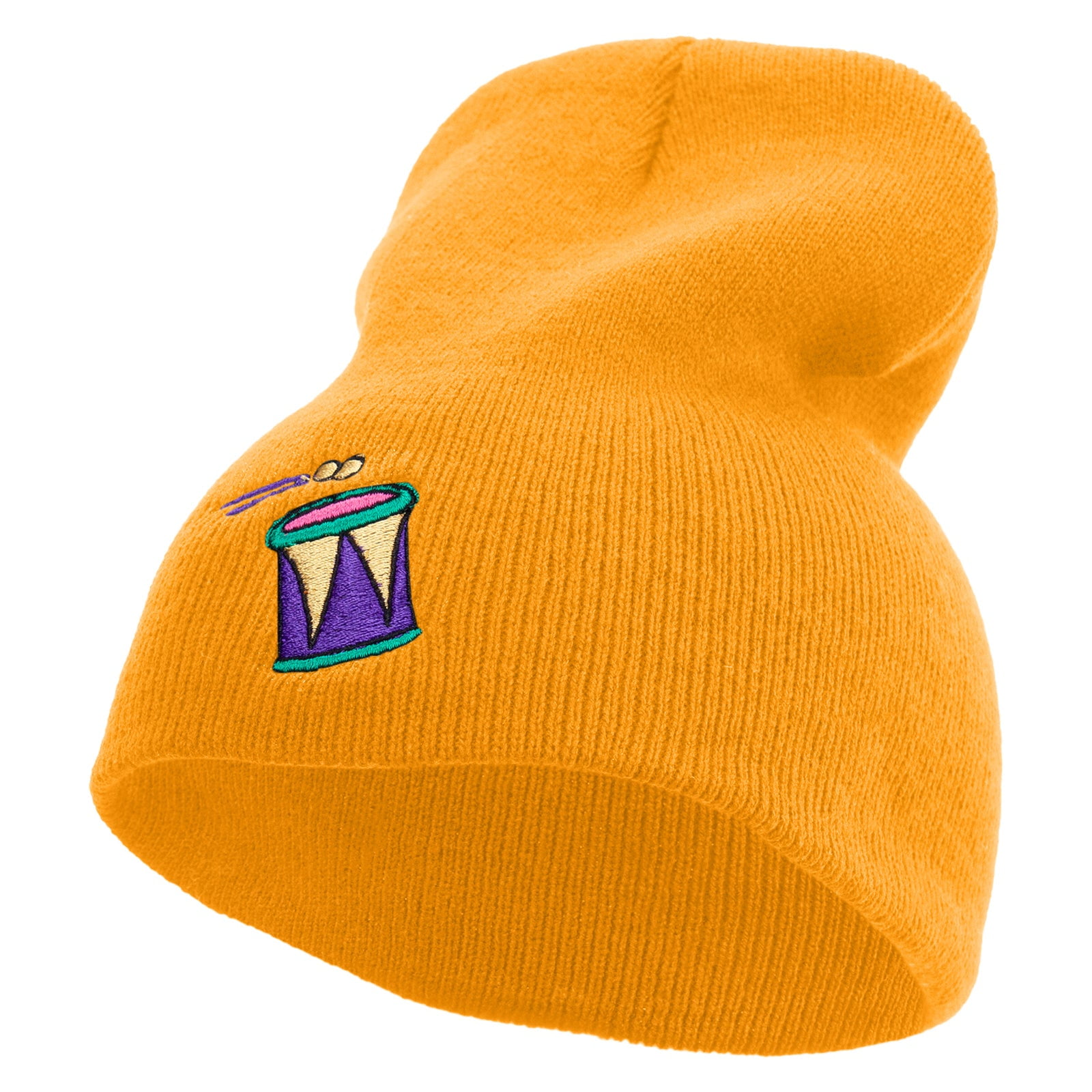 Mardi Gras Carnival Drum Embroidered 8 inch Acrylic Short beanie - Gold ...
