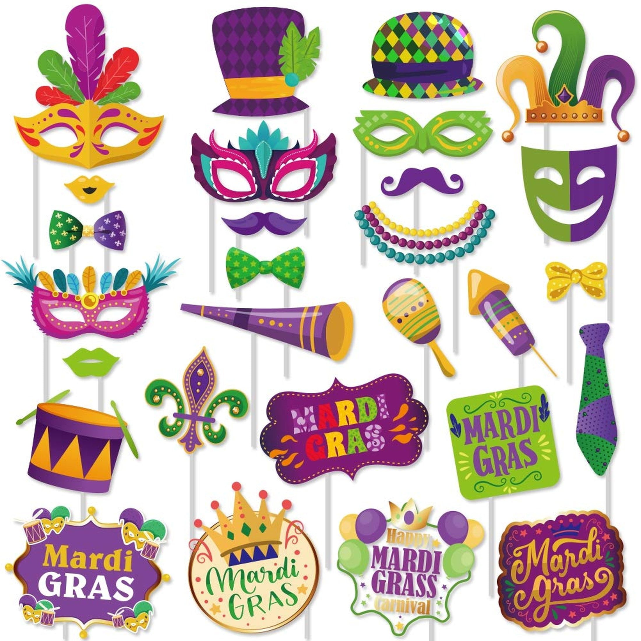 Mardi Gras Celebration Photo Booth Props Kit for Weddings and Birthdays ...