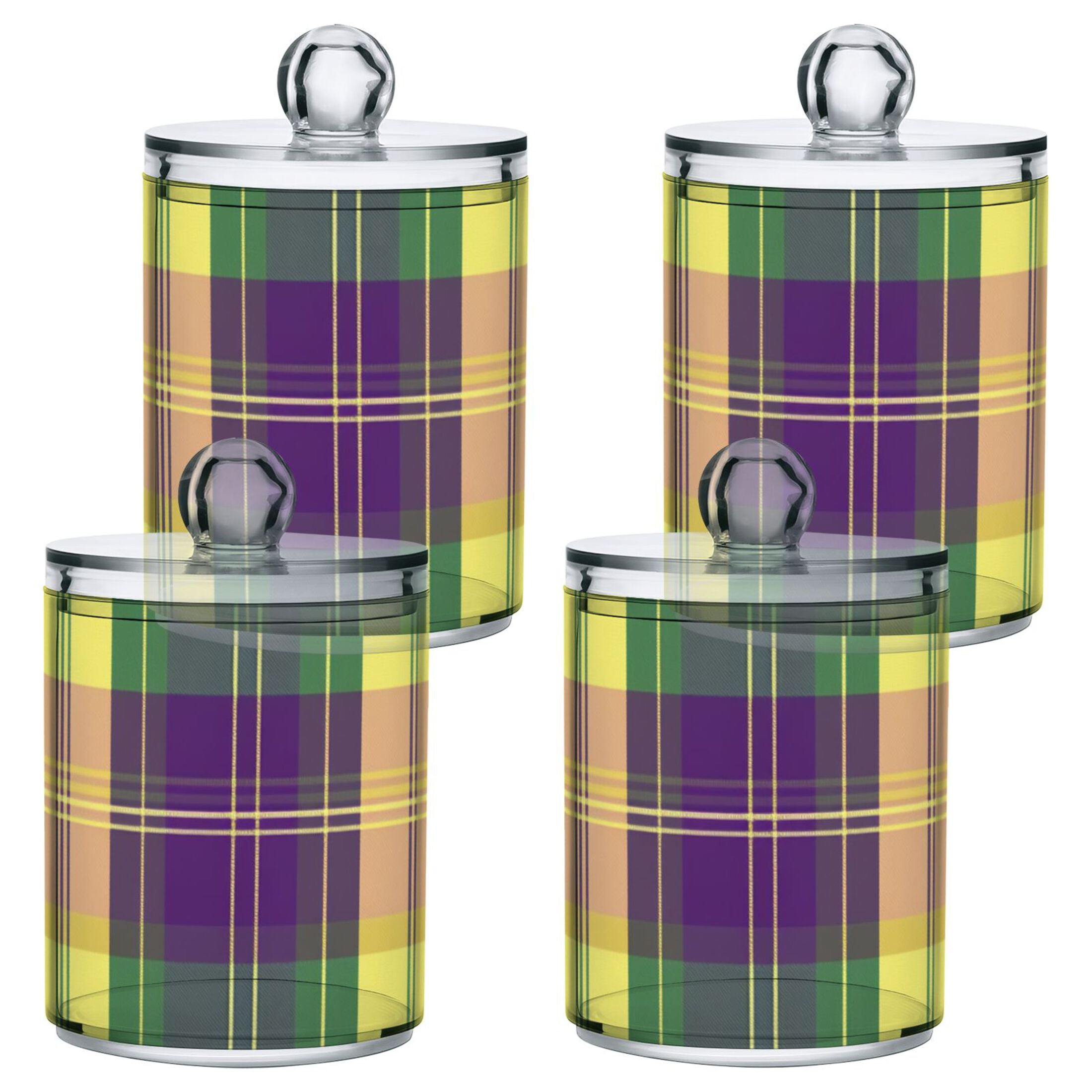 Mardi Gras Colored Plaid Translucent Plastic Cans Storage Canisters ...