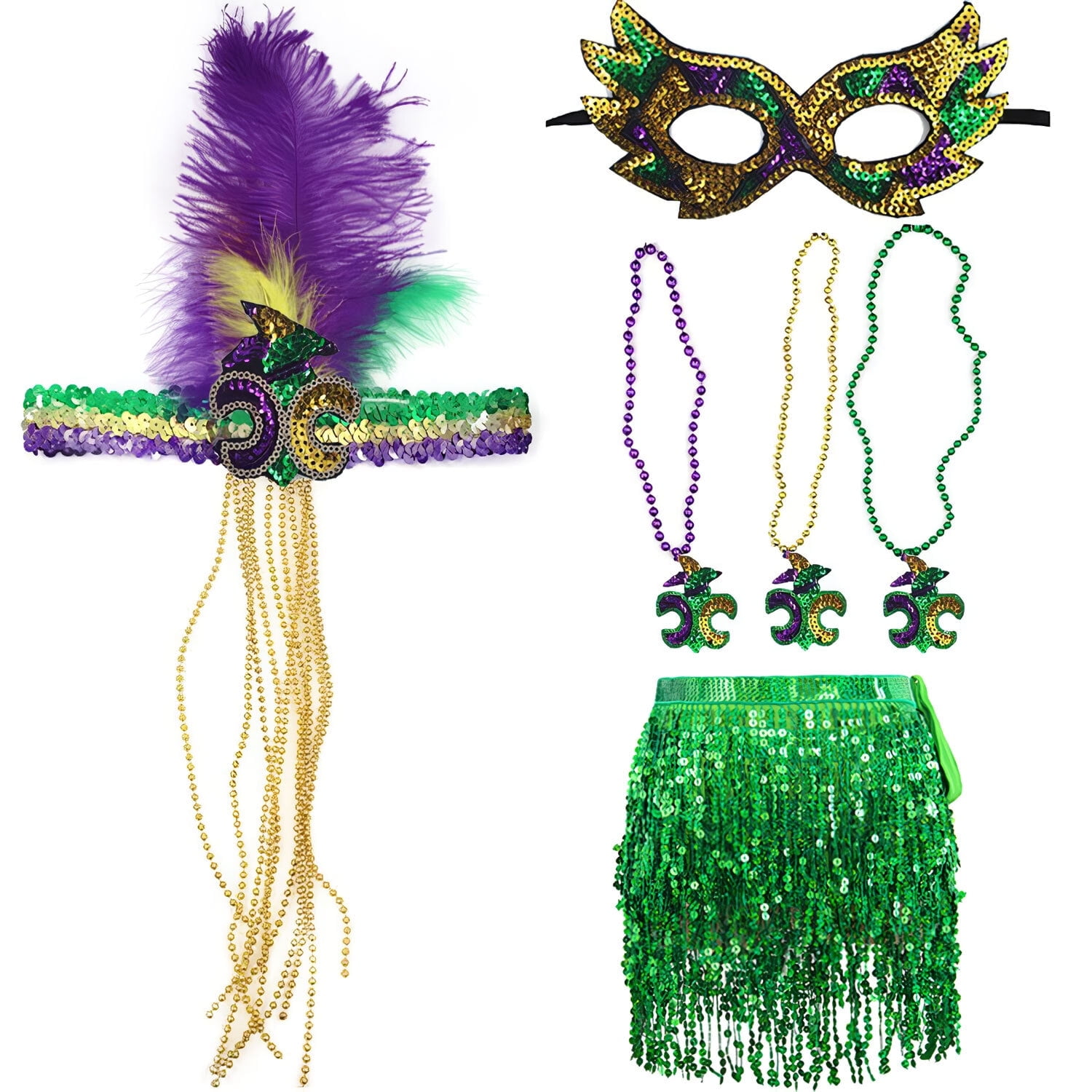 Mardi Gras Costume Accessory Set Tutu Skirt Headband Mask Mardi Gras ...