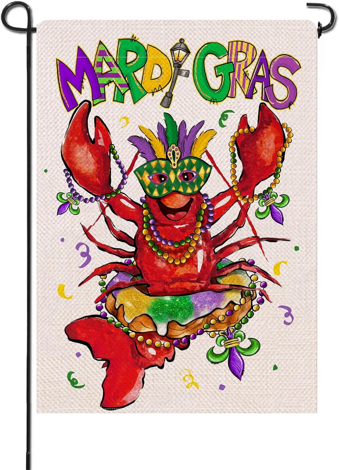 Mardi Gras Crawfish Small Decorative Garden Flag, Mask Beads Fleur De ...