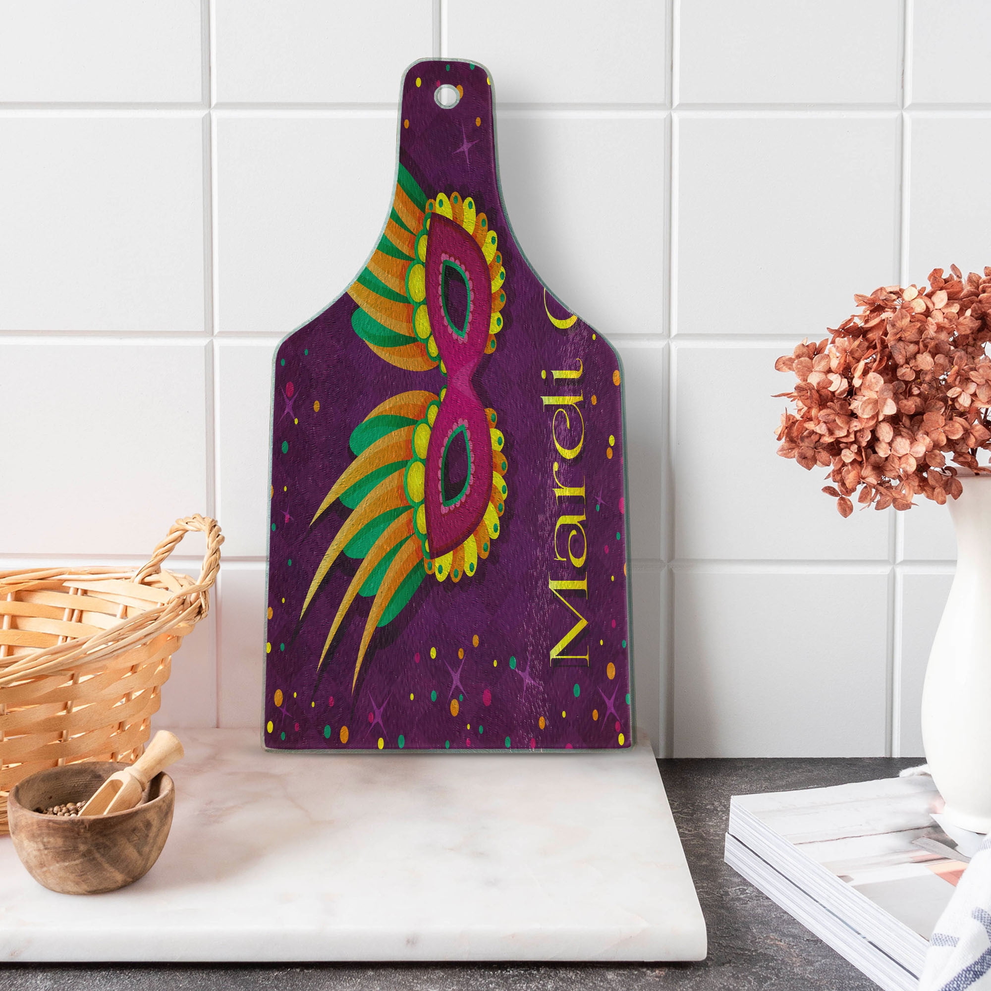 Mardi Gras Cutting Board, Festival Design on Purple Backdrop with Stars ...