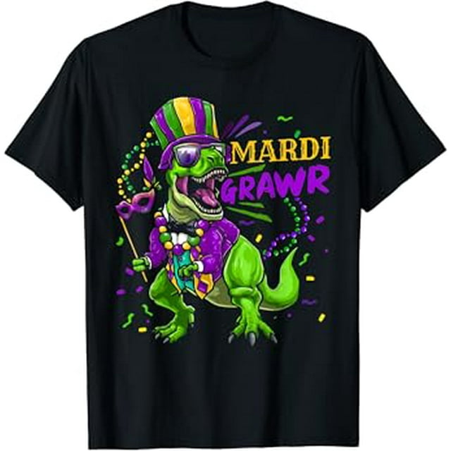 Mardi Gras Dabbing T Rex Dinosaur Mardi Grawr Bead Costume T-Shirt ...