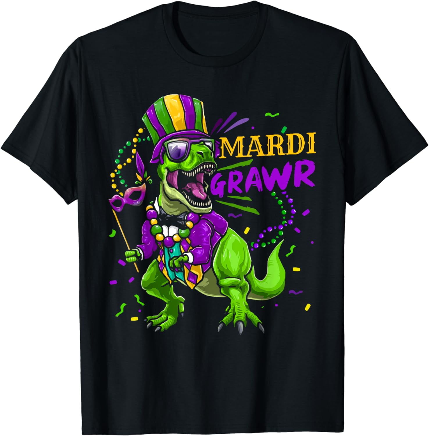 Mardi Gras Dabbing T Rex Dinosaur Mardi Grawr Bead Costume T-Shirt ...