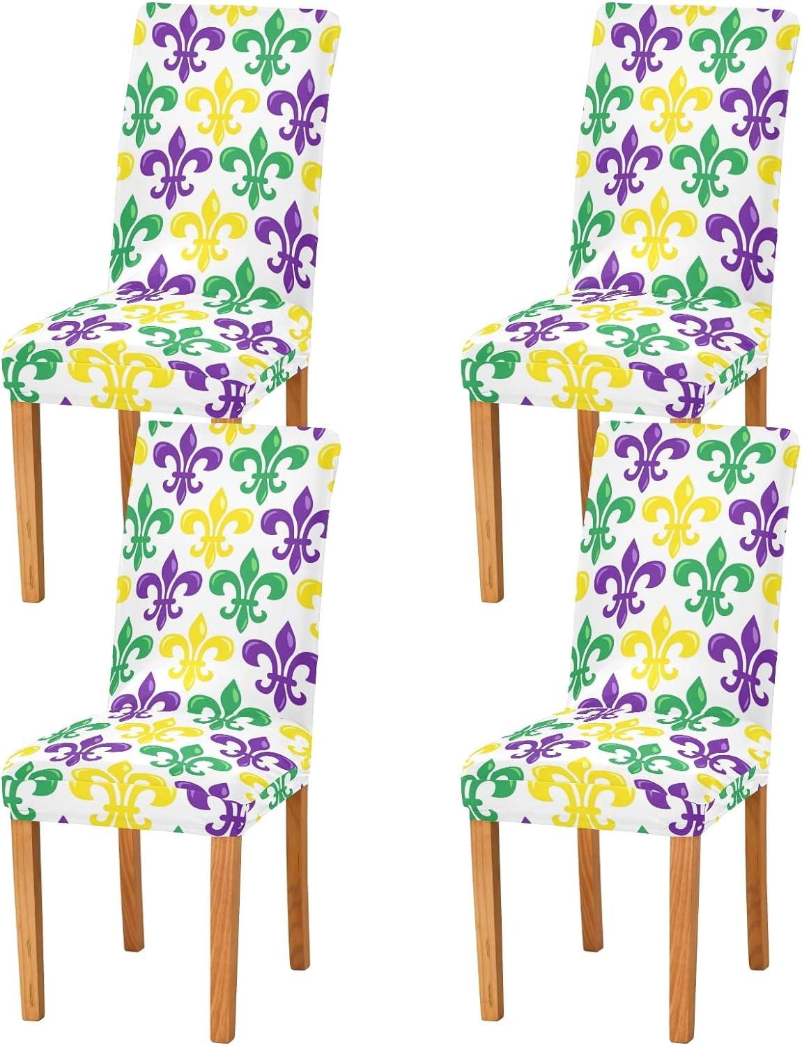 Mardi Gras Dining Chair Covers Set of 4 Stretch Washable Removable ...