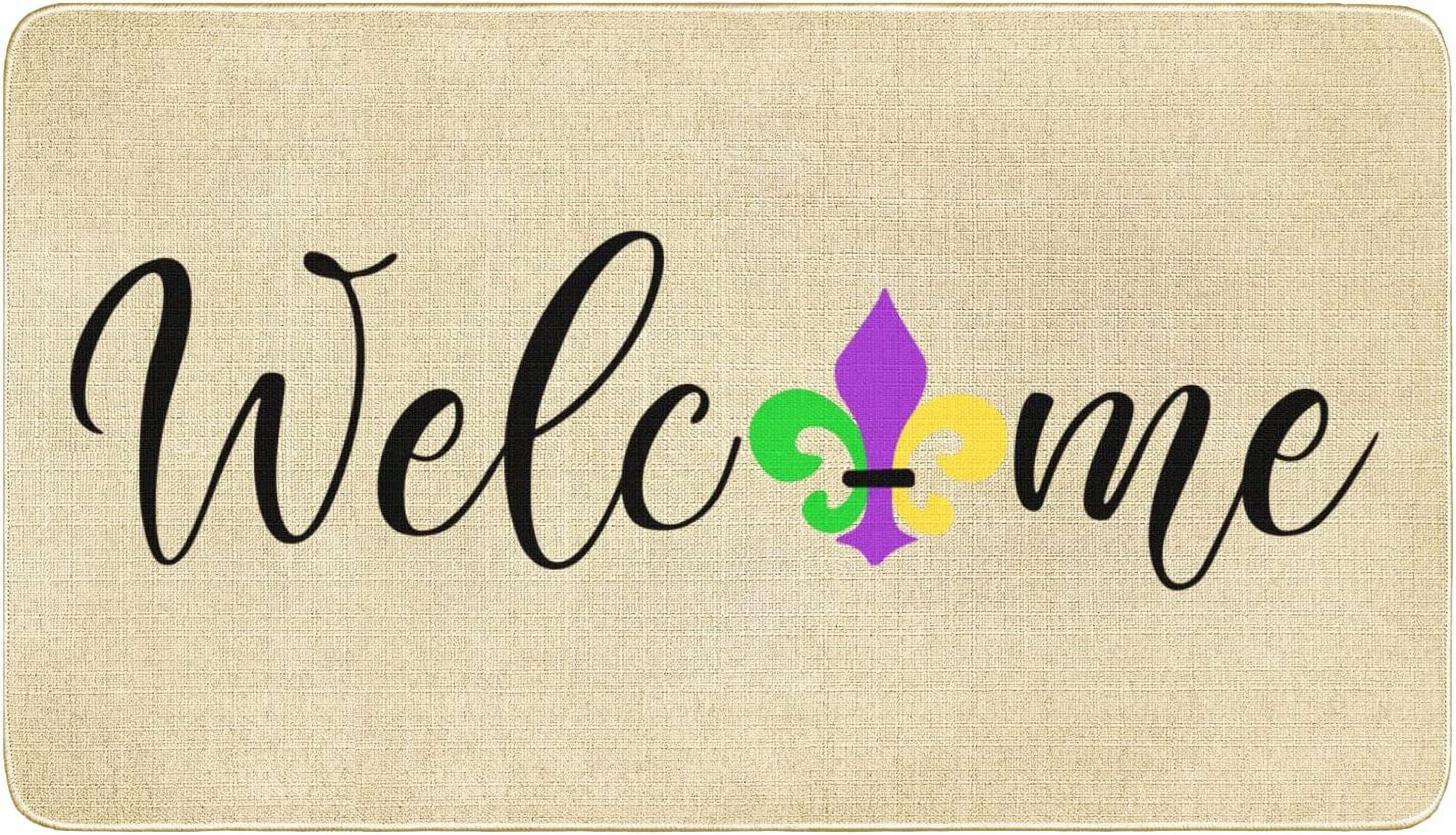 Mardi Gras Fleur De Lis Rug, Non-Slip Indoor Outdoor Doormat, 30" x 17 ...