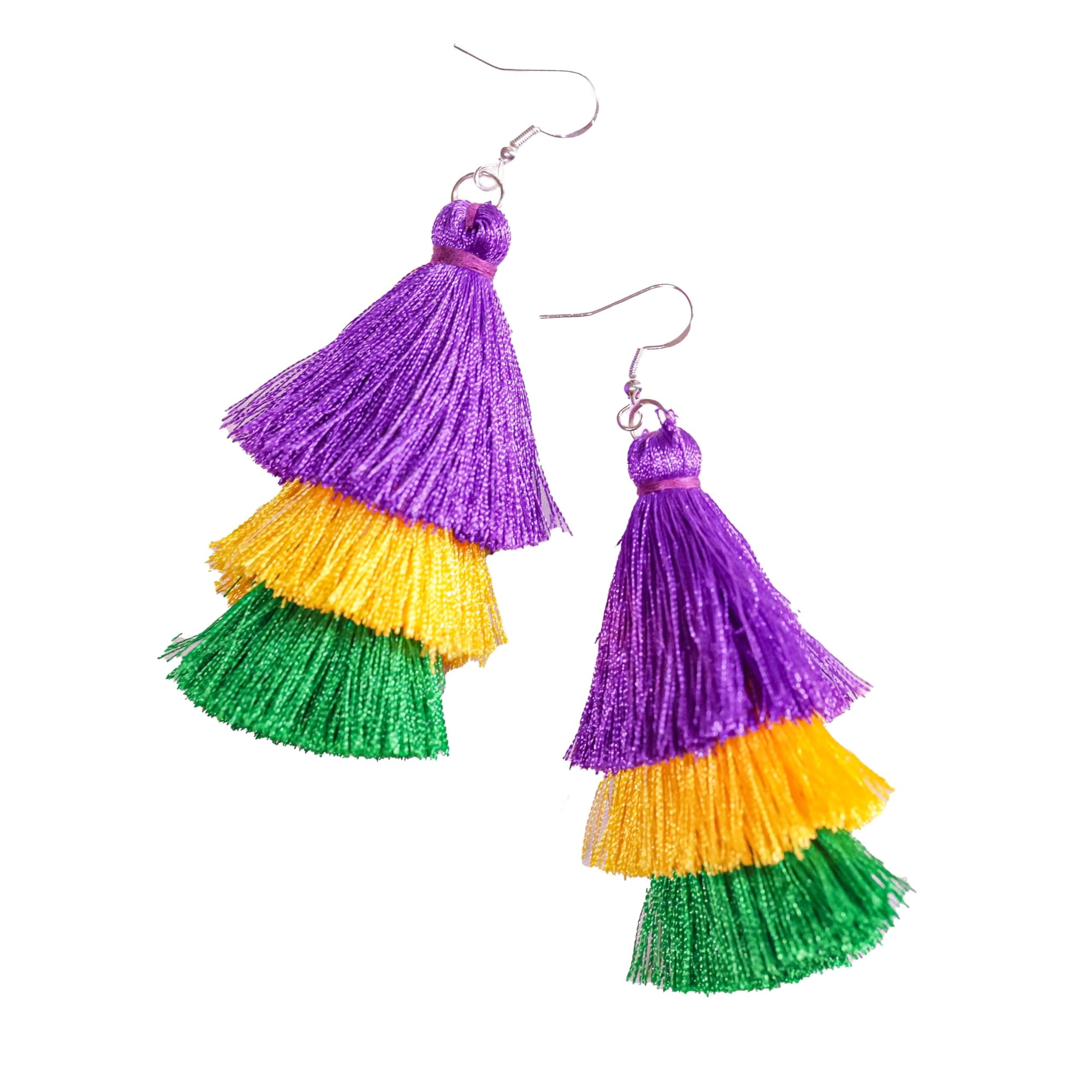 Mardi Gras Earrings, Tassel Earrings for Women Dangling, Mardi Gras ...