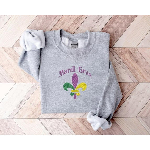 Mardi Gras Embroidered Sweatshirt, Fleur De Lis Design, Purple Green ...