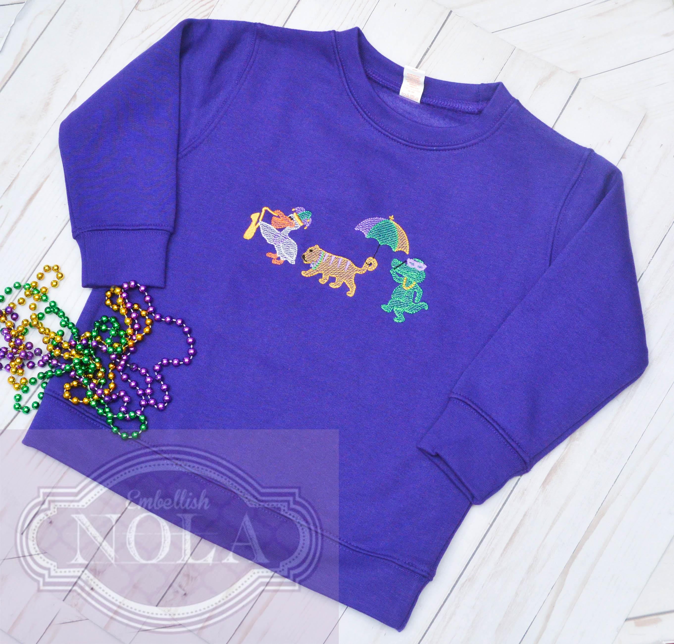 Mardi Gras Embroidered Sweatshirt, Mardi Gras, Beads, King Cake ...