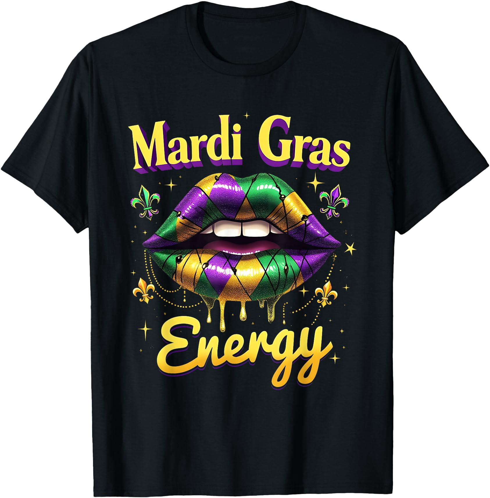Mardi Gras Energy Carnival Lips New Orleans 2025 T-Shirt Fat Tuesday Bash T-Shirt, Mardi Gras ...
