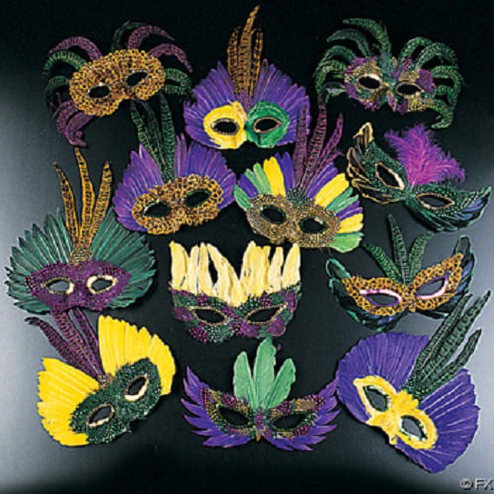 Mardi Gras Feather Mask Assortment - Party Wear - 12 Pieces - Walmart.com