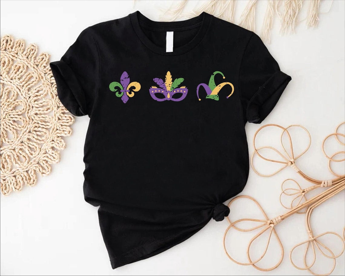 Mardi Gras Festival Symbols T Shirt, Masquarade Jester, Mardi Gras ...