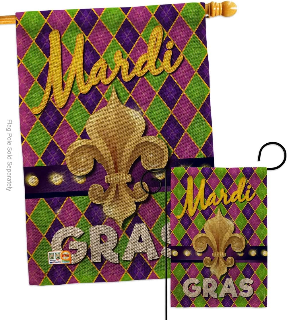 Mardi Gras Fleur De Lys Garden House Flags Set Springtime Carnival ...