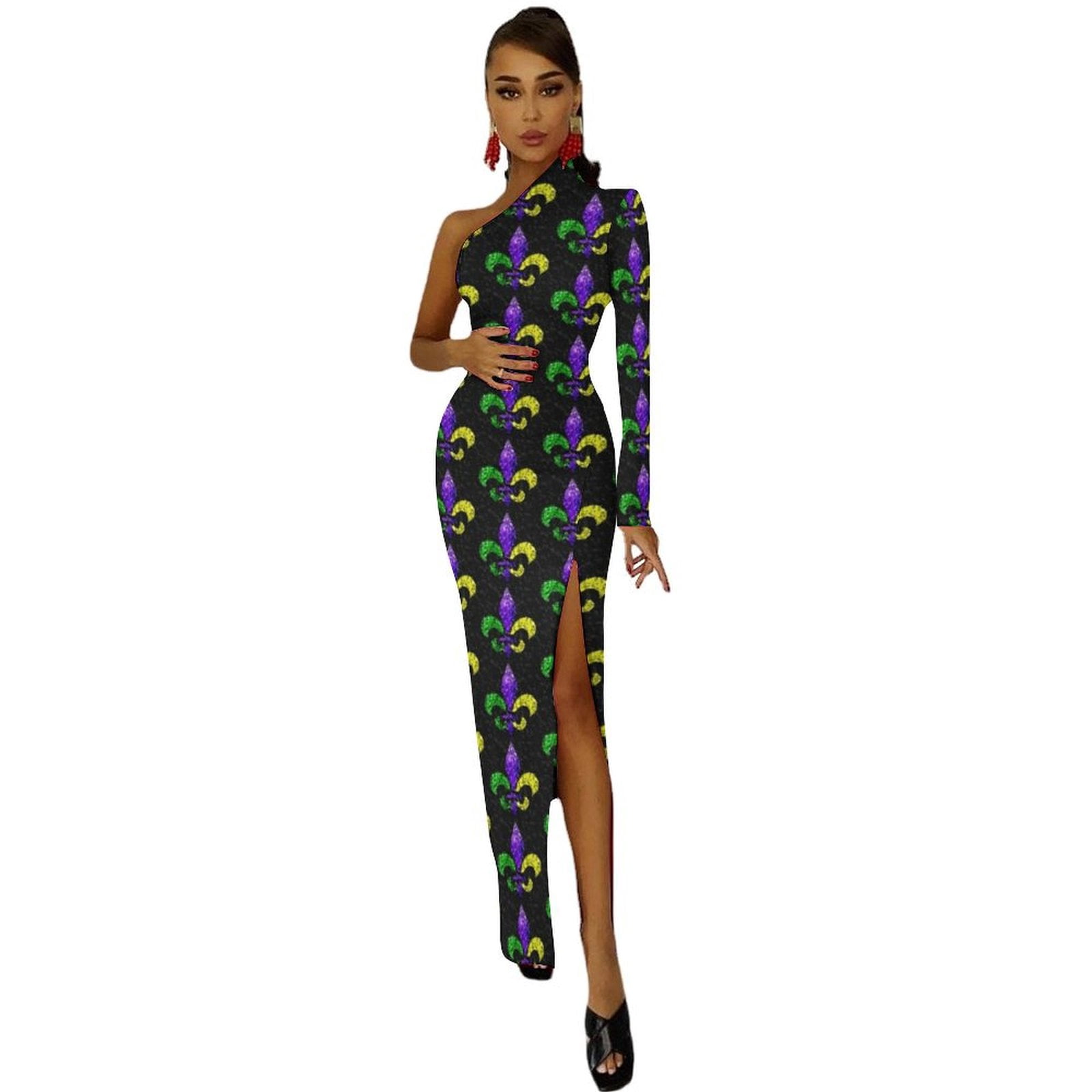 Mardi Gras Fleur-de-lis Half Dleeve Split Dress elegant and pretty ...