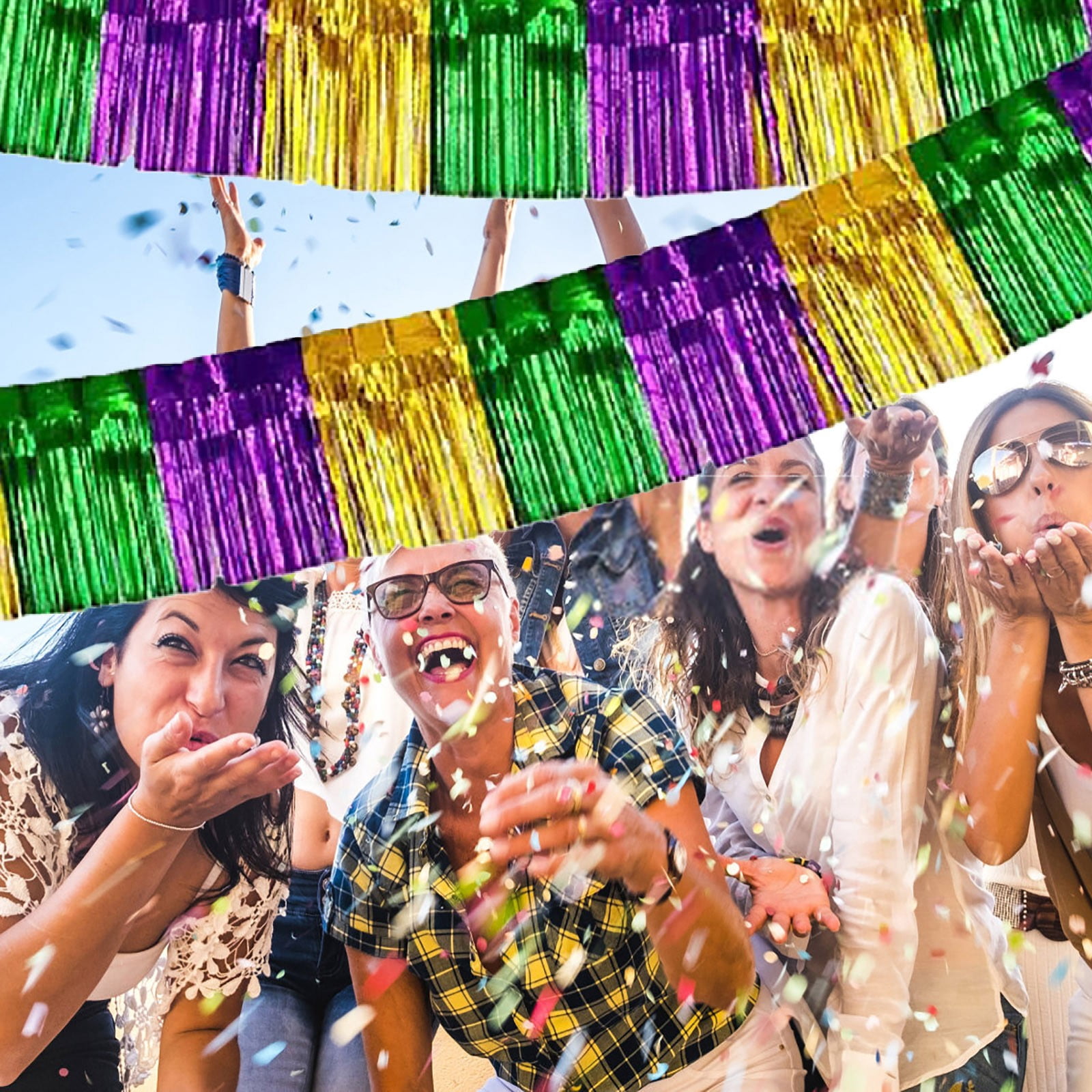 Mardi Gras Fringe Tinsel Banner 118" x 12" Purple Green Gold Metallic ...
