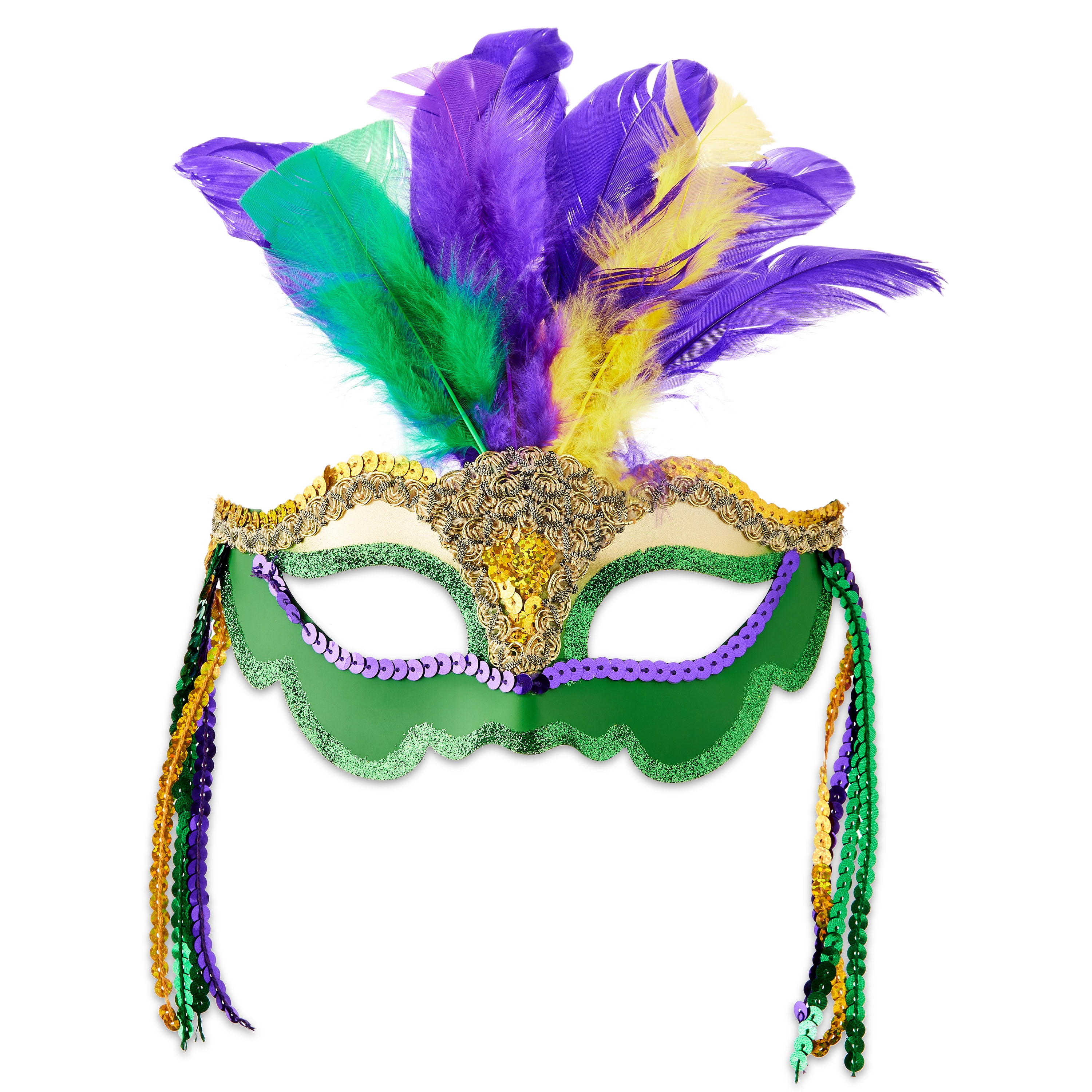 Mardi Gras Green and Gold Tassel Mask, for Adults, by Way To Celebrate ...