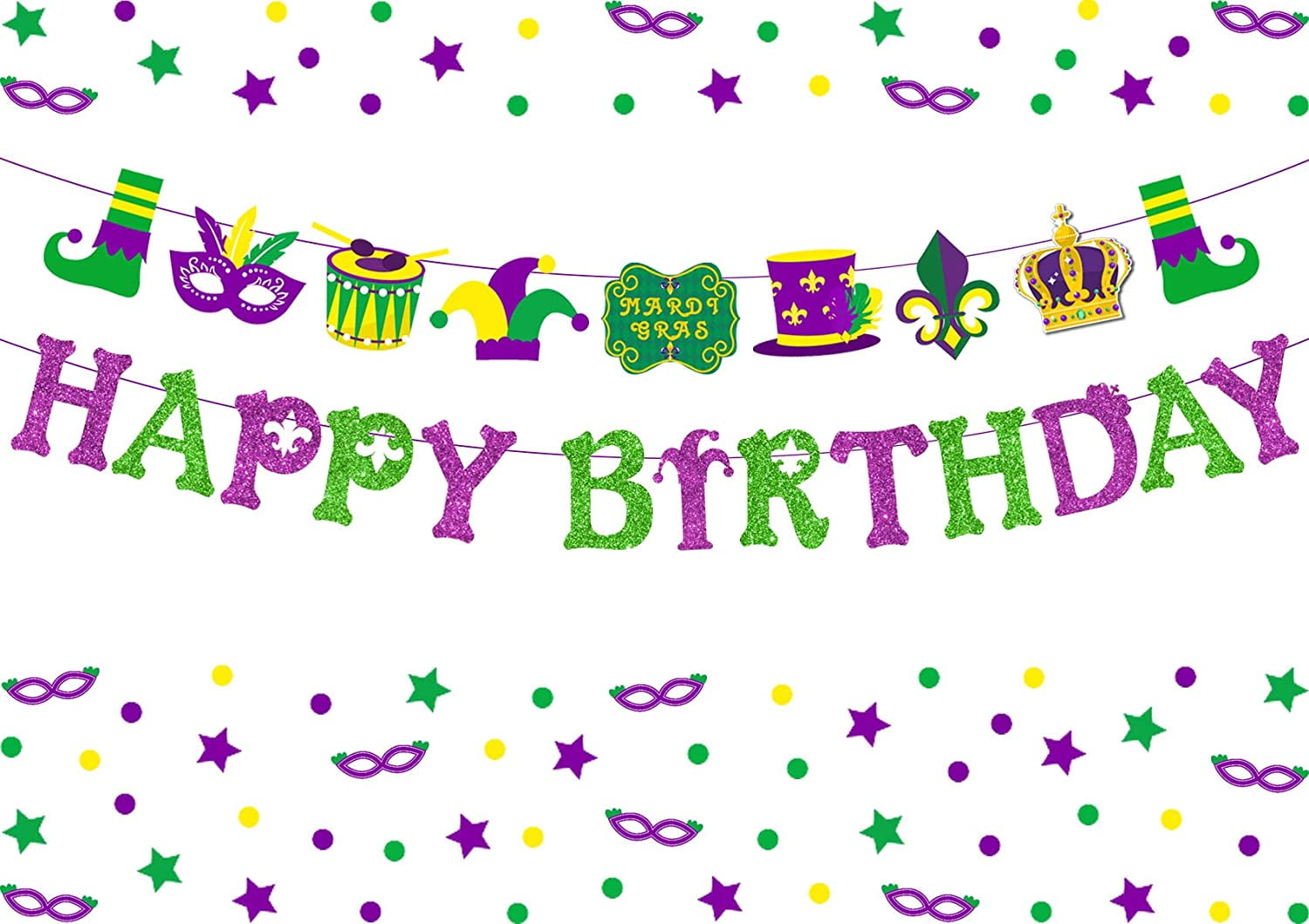 Mardi Gras Happy Birthday Banner Mardi Gras Theme Birthday Party ...