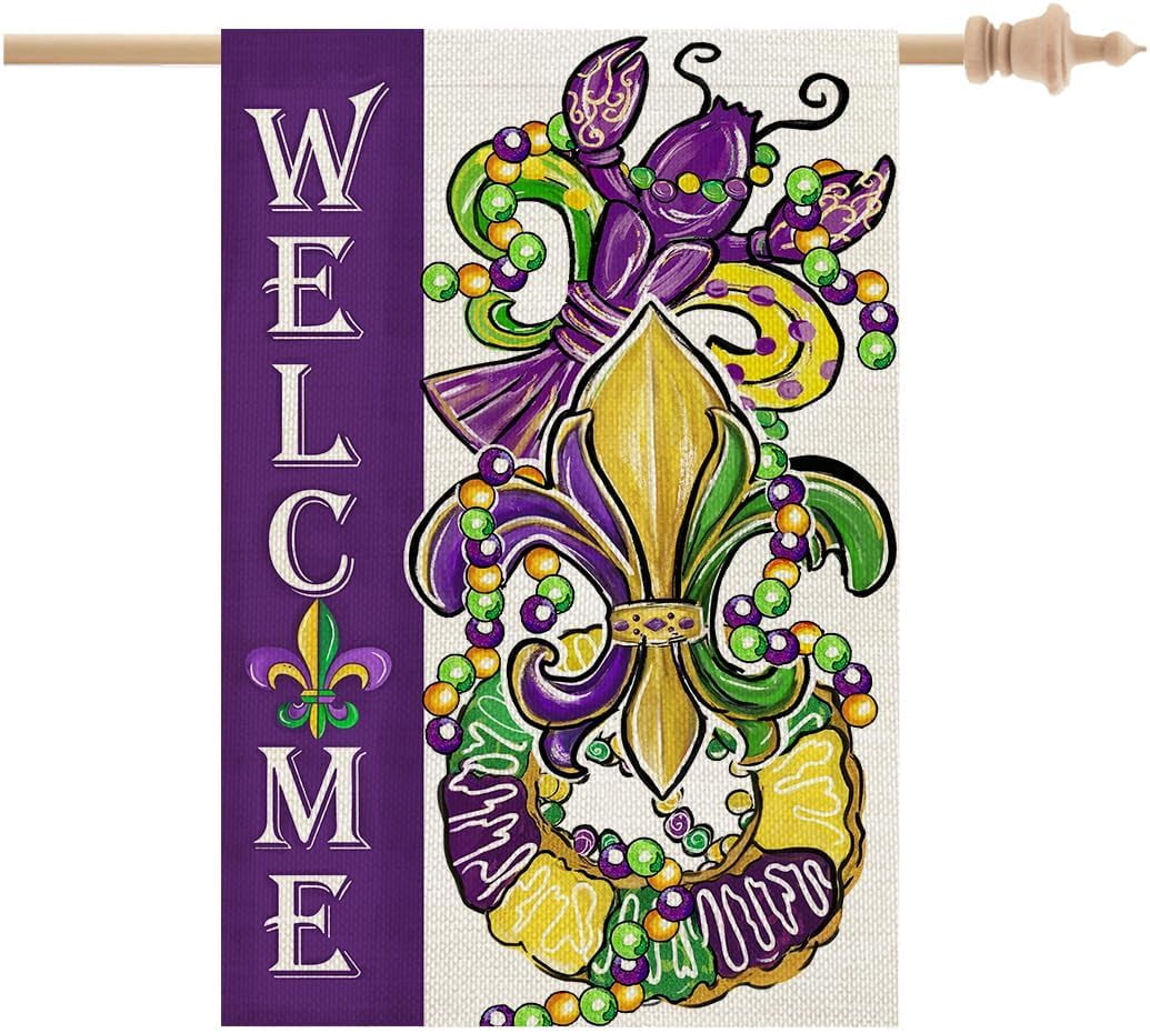 Mardi Gras House Flag 28 x 40 Inch, Fleur de Lis Beads Masquerade Mask Carnival Celebration ...