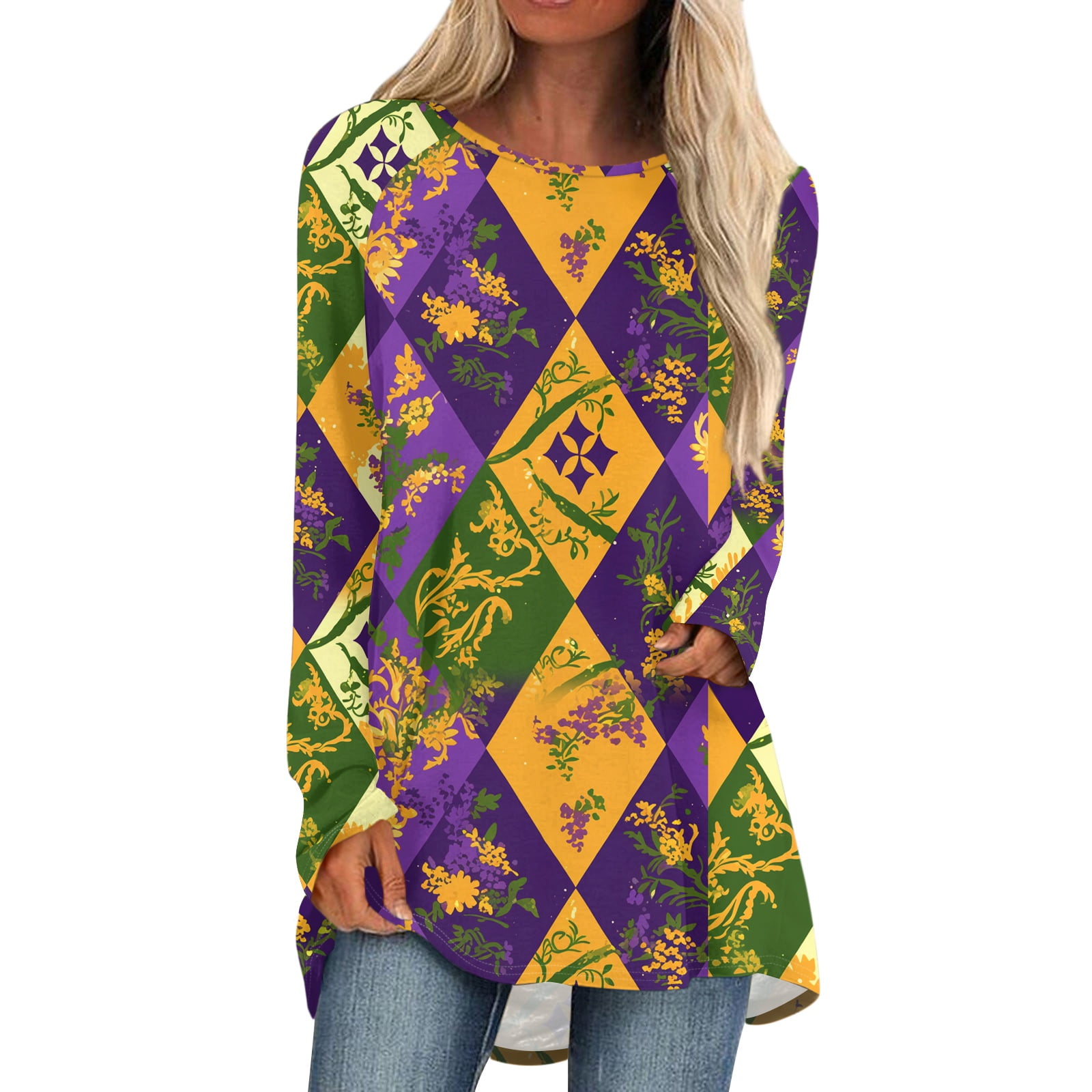 Mardi Gras Long Sleeve Shirts for Women Graphic Mask Printed Casual ...