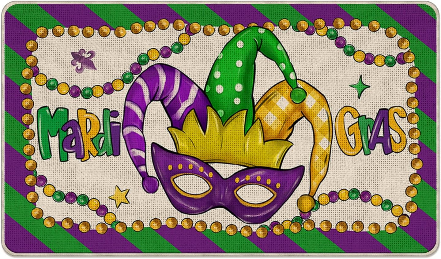Mardi Gras Mask Beads Decorative Front Door Mat, New Orleans Carnival ...