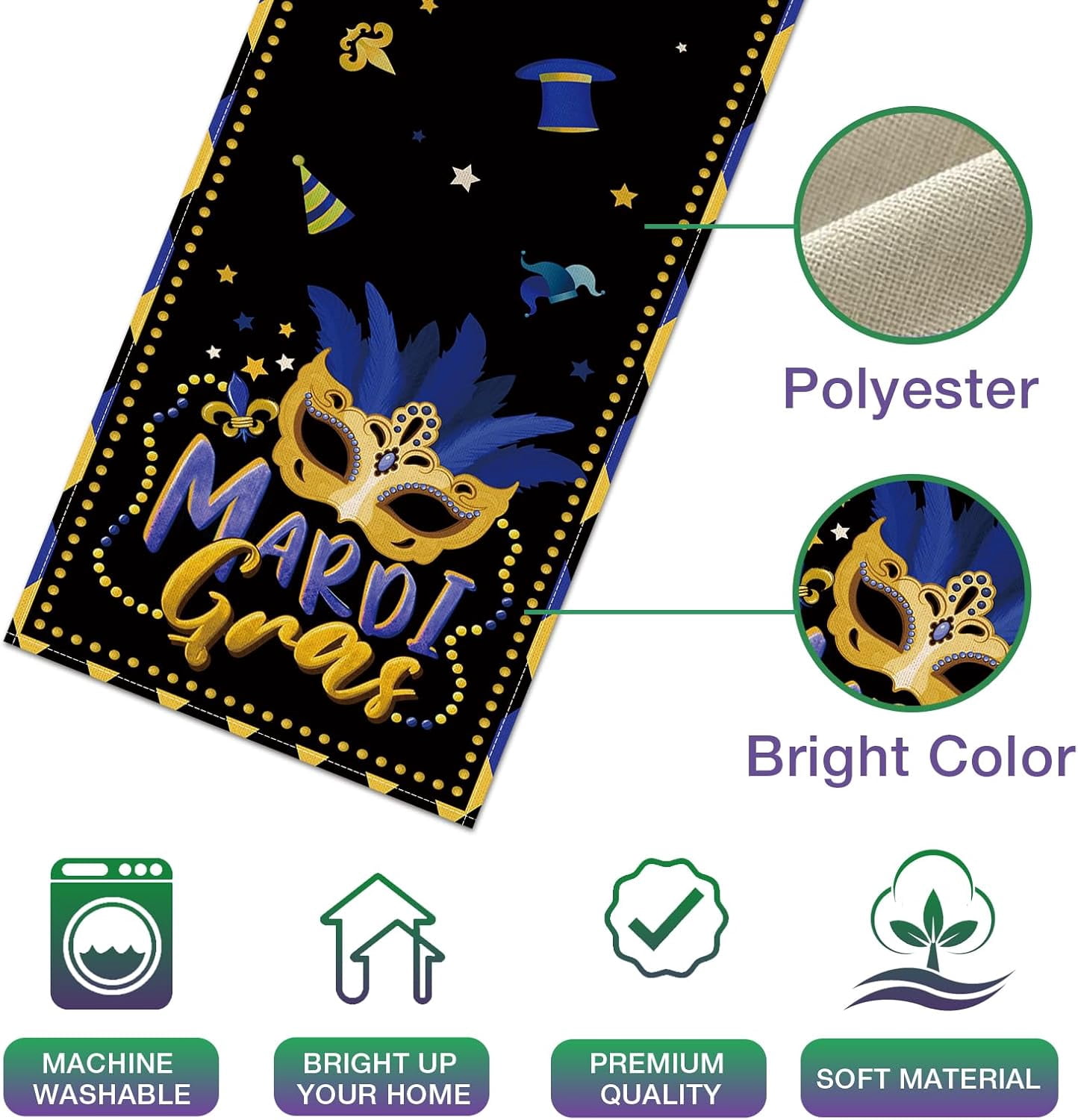 Mardi Gras Mask Purple Green Placemats Set of 4, Carnival Confetti ...