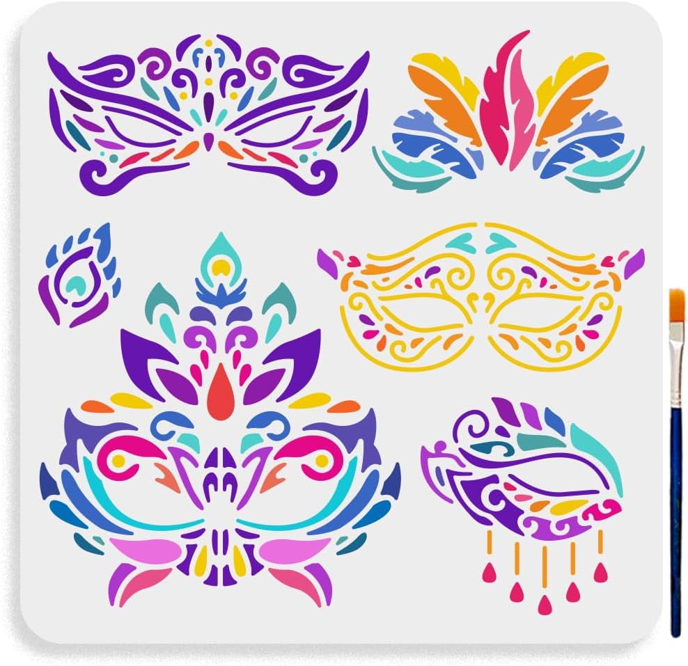 Mardi Gras Mask Stencil 11.8×11.8inch Large Masquerade Mask Stencil ...