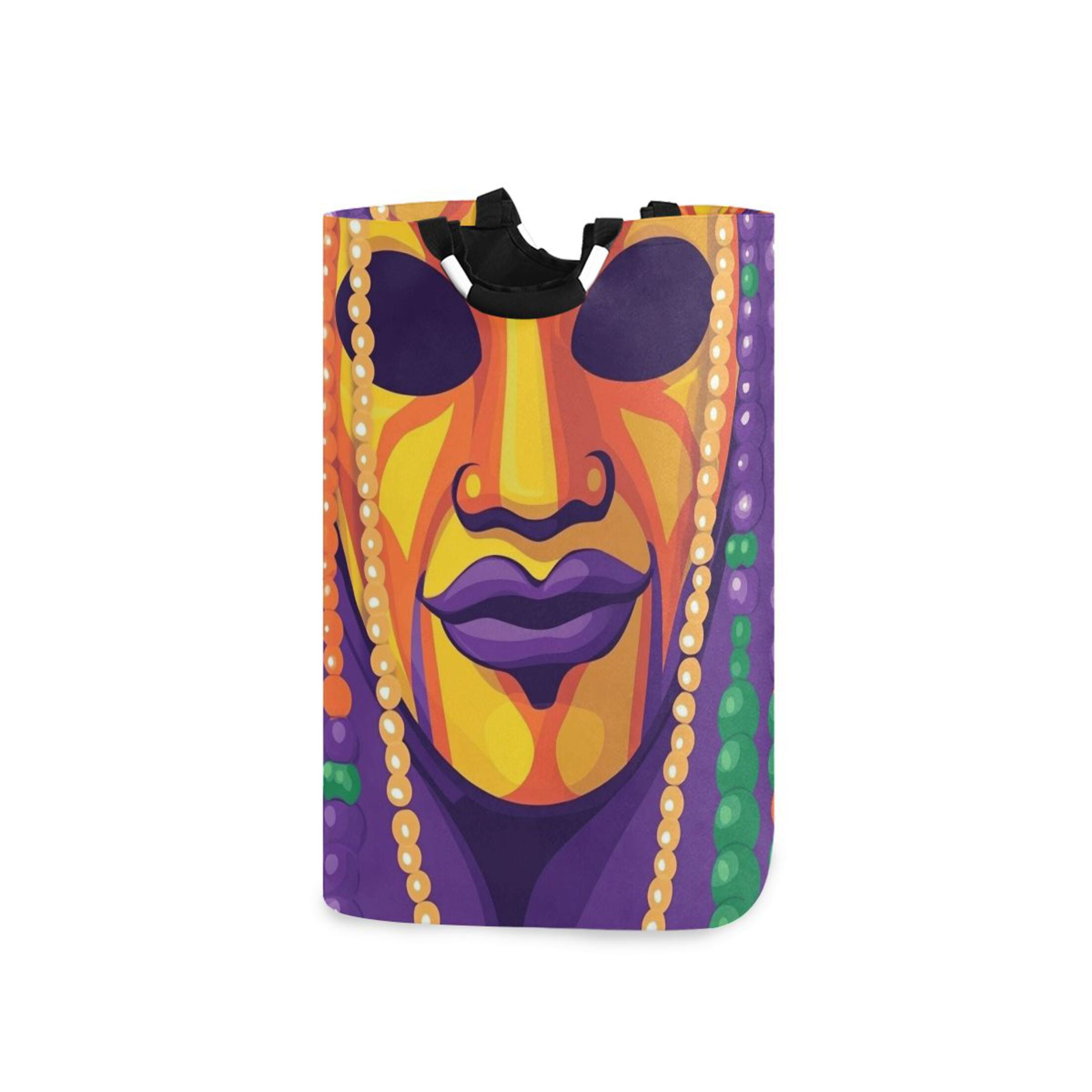 Mardi Gras Mask and Beads Laundry Basket with Handles 50L Collapsible ...