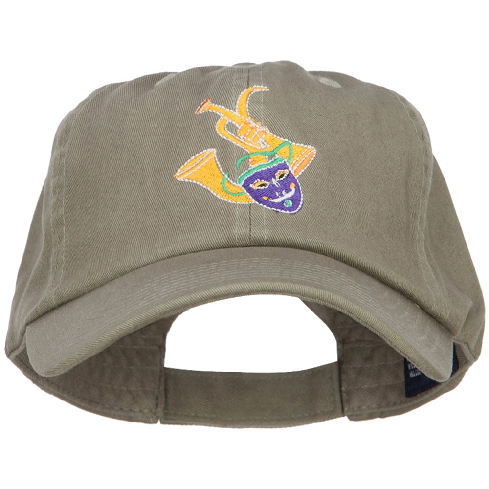 Mardi Gras Mask with Musical Instrument Embroidered Cotton Cap - Olive ...