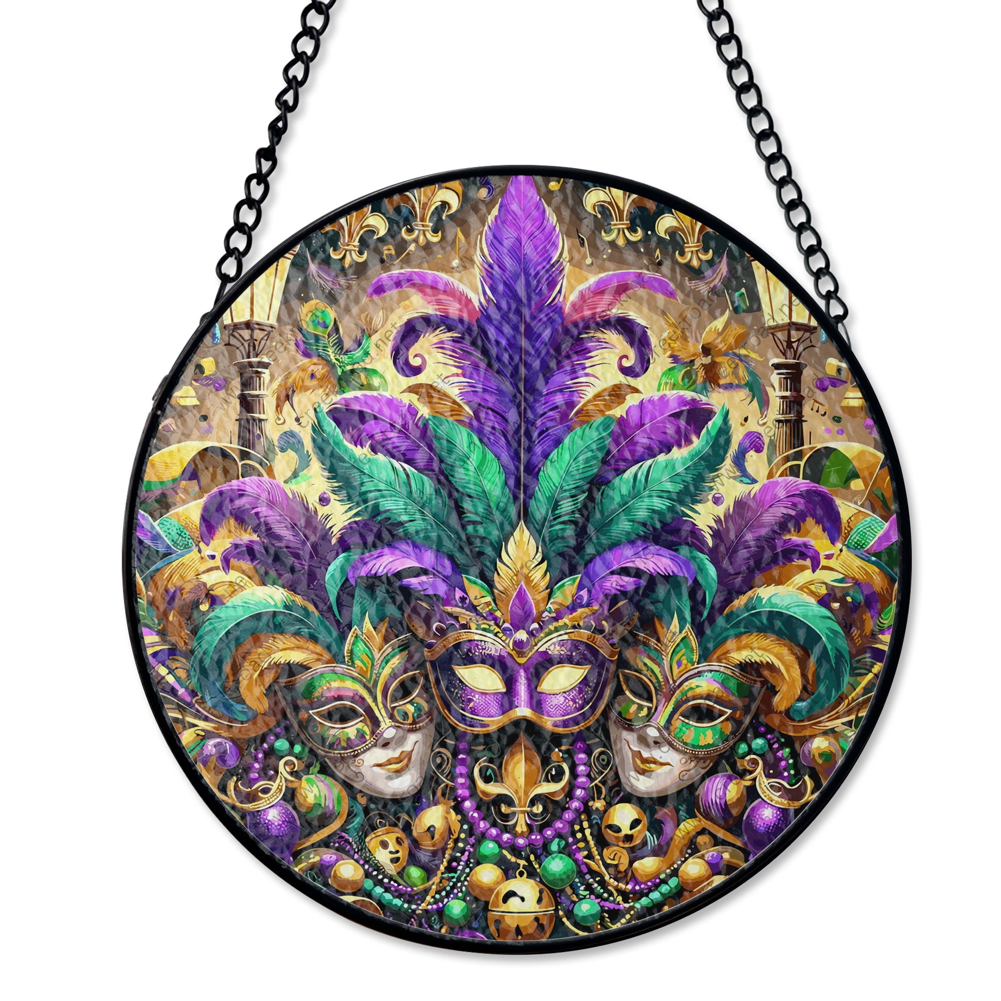 Mardi Gras Masks Faux Stained Glass Suncatcher Window Hanging Decor ...