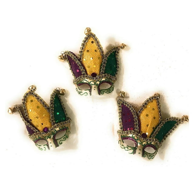 Mardi Gras Mini Jester Mask Magnets, 3 Pack NEW ORLEANS Ornament Decor ...